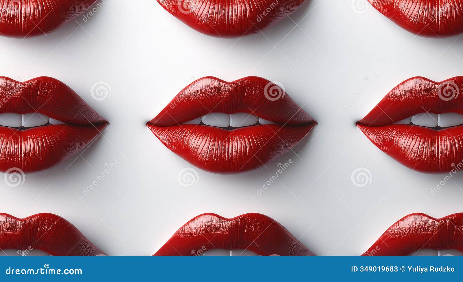 Seamless Pattern of Realistic Red Lips in Various Shades on White ...