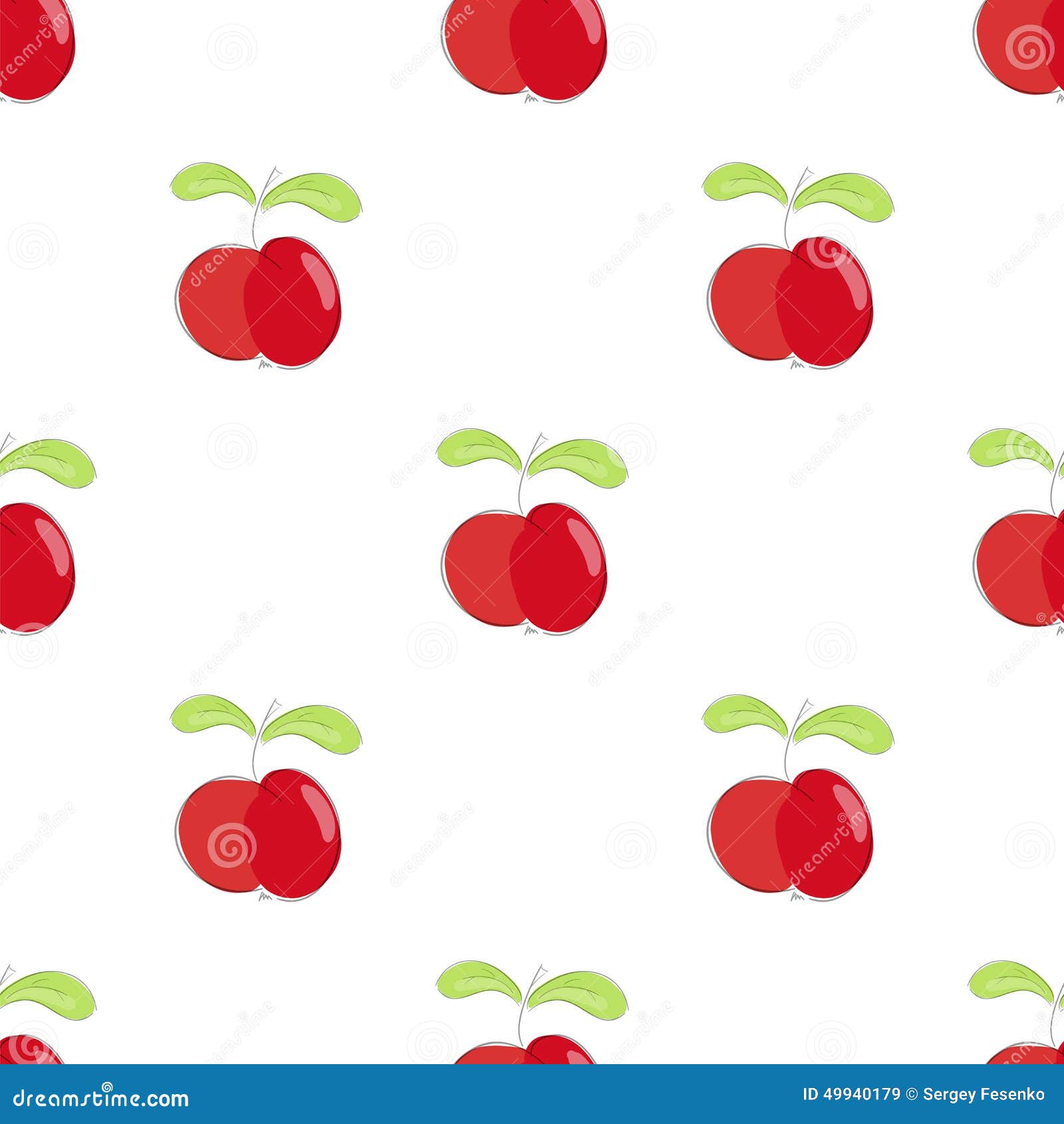 Seamless Pattern Red Apple With Green Leaf Stock Vector Illustration