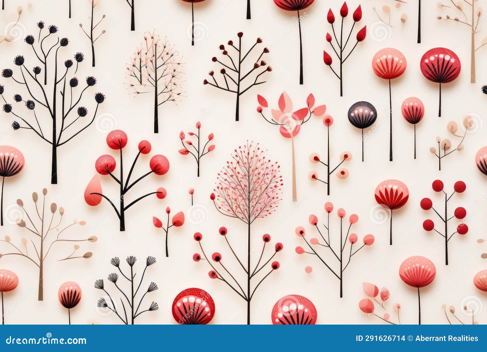 Seamless Pattern of Red and Black Trees on a White Background Stock ...