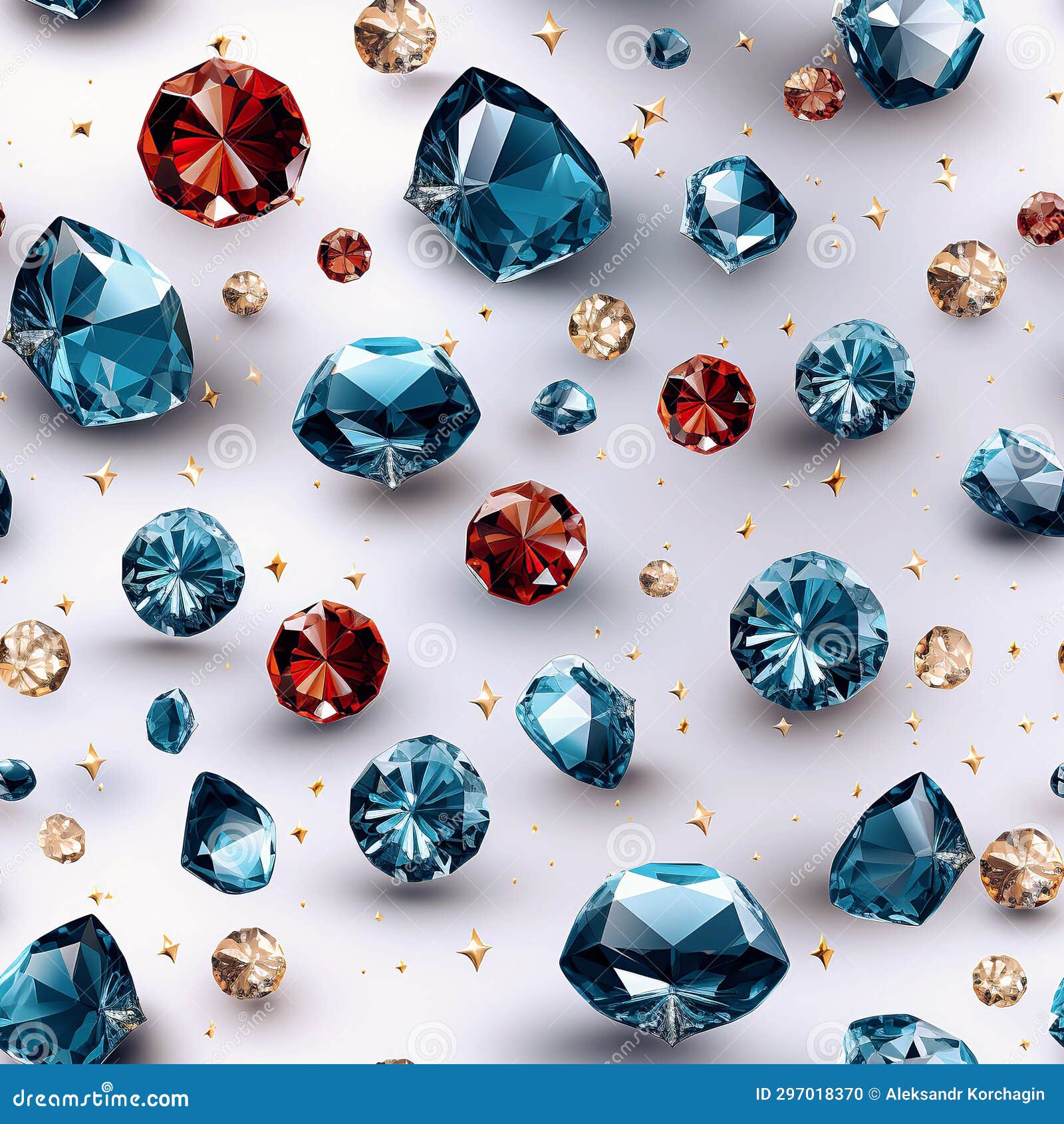 Seamless Pattern with Red and Blue Gemstones Diamonds on White ...