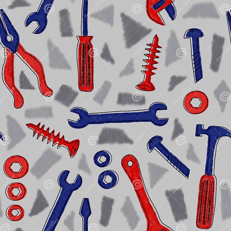 Seamless Pattern with Red and Blue Tools Stock Illustration ...