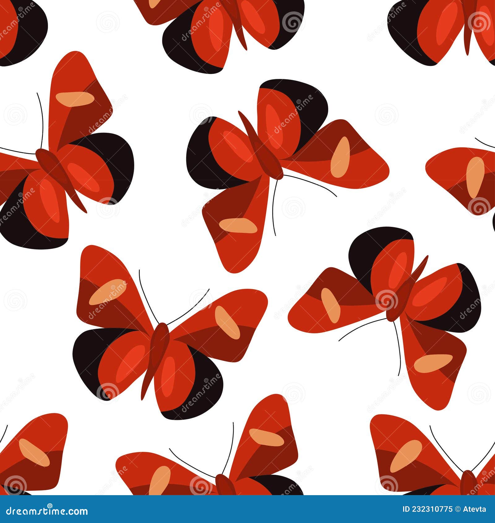 Seamless Pattern with Red Butterflies. Vector Illustration in a Flat ...