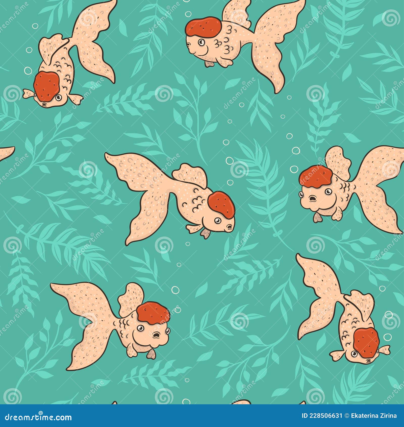 Seamless Pattern with Red Cap Oranda Gold Fish . Vector Graphics Stock ...