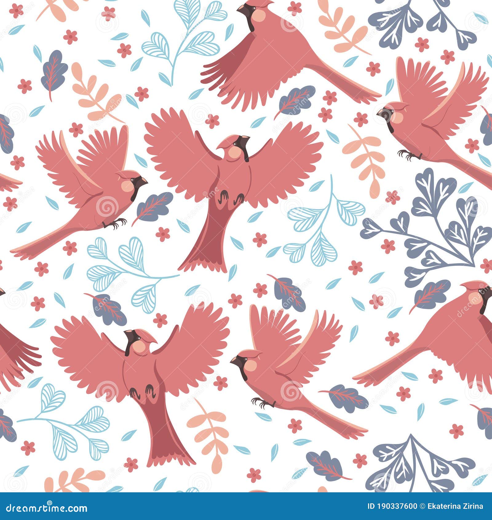 Seamless Pattern with Red Cardinal Birds. Vector Graphics Stock ...