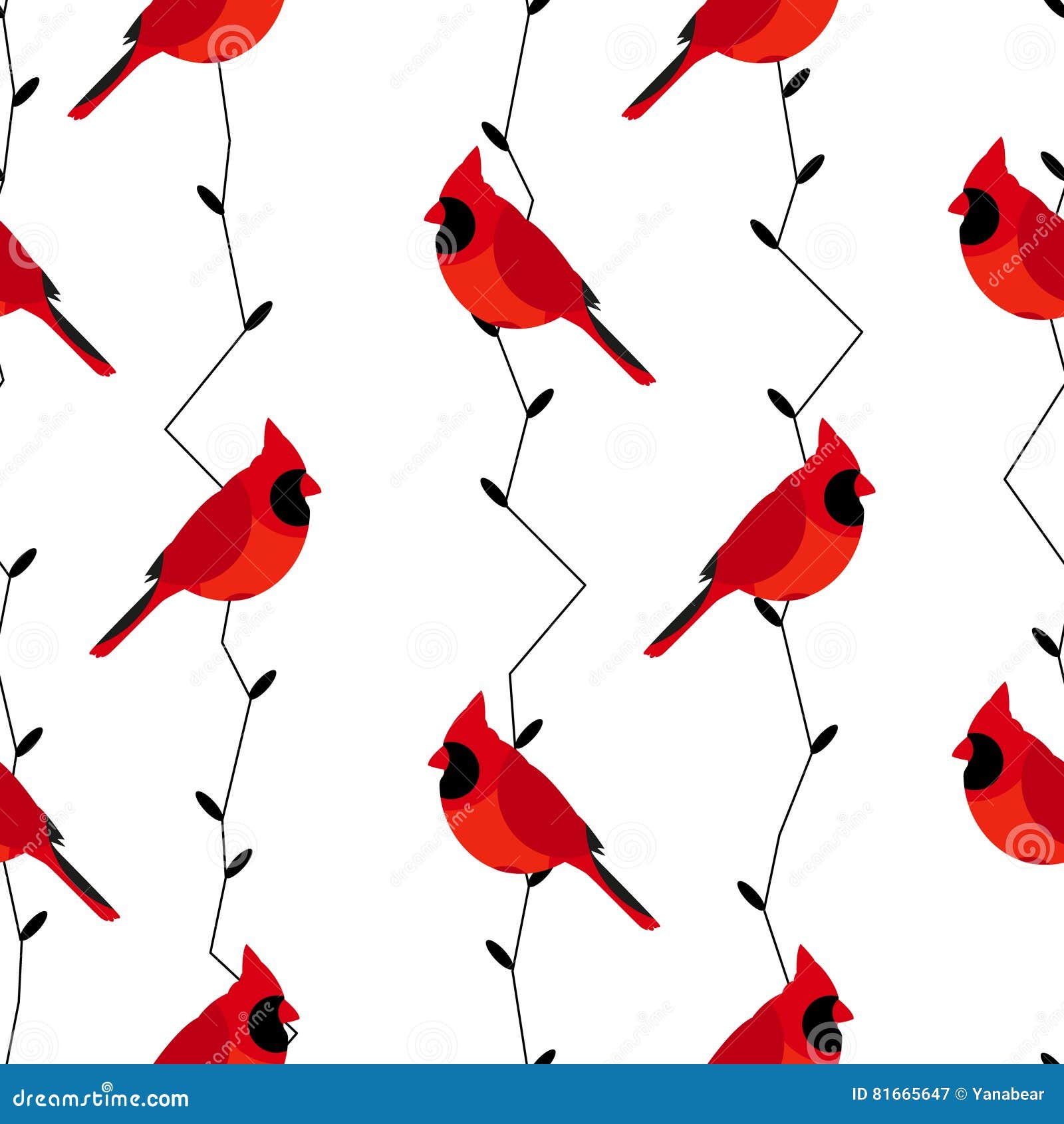Seamless Pattern with Red Cardinal and Branches. Stock Vector ...