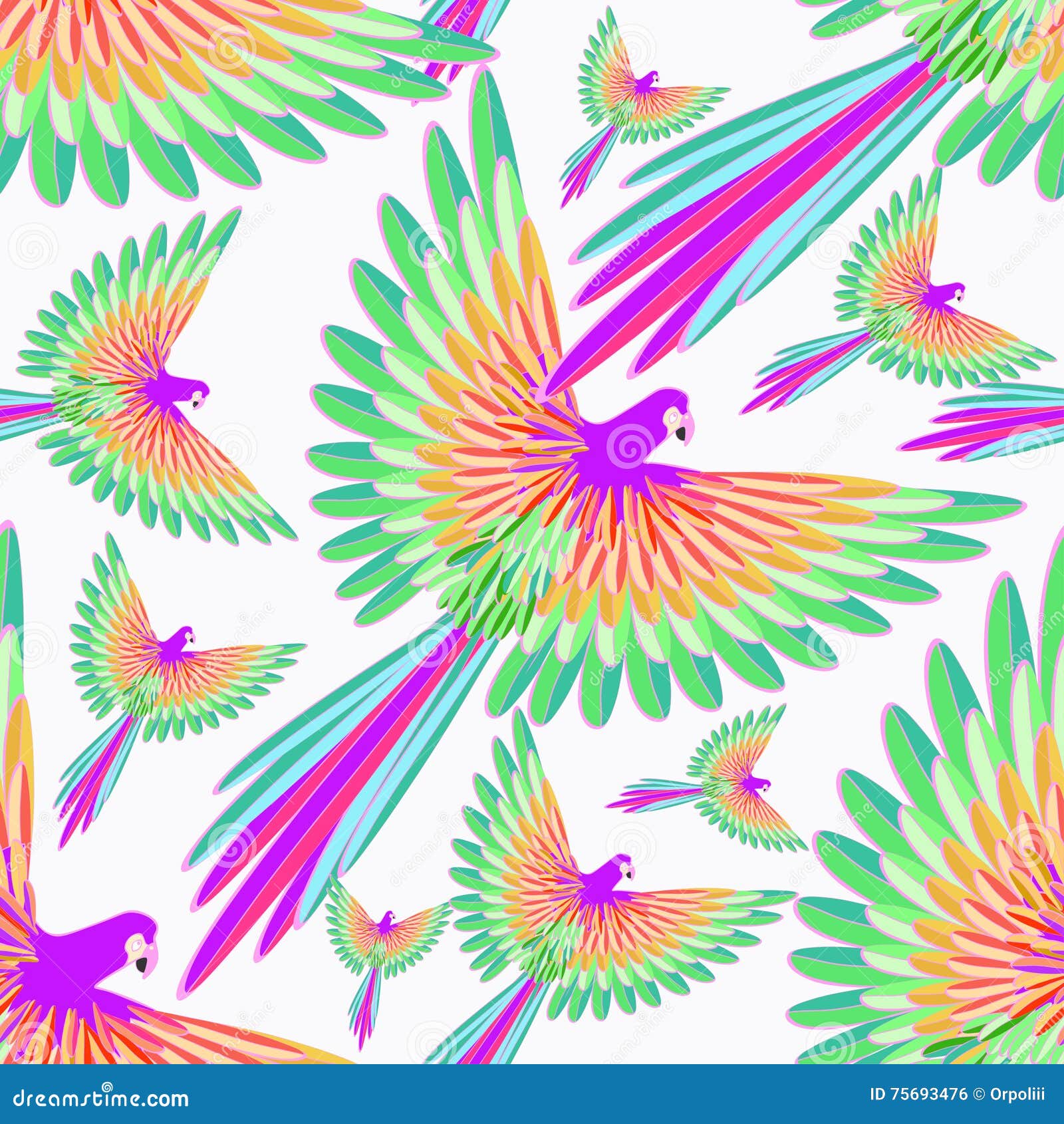 Seamless Pattern Red Caribbean Parrot Flying. Stock Vector ...