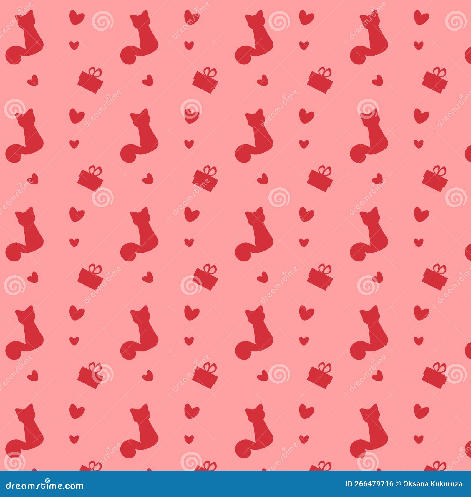 Seamless Pattern with Red Cats and Hearts. Vector Illustration. Stock ...