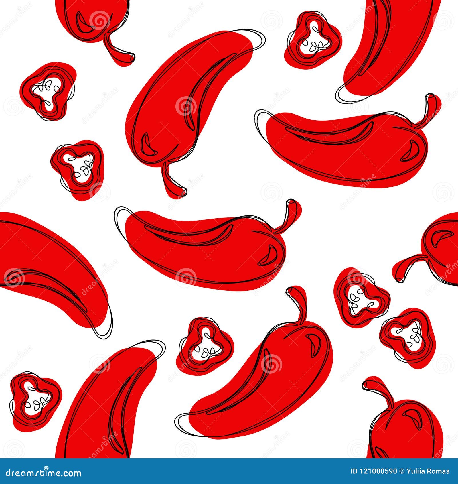 Seamless Pattern Red Chilli Pepper. Hand Drawing Chilli Pepper. Vector ...