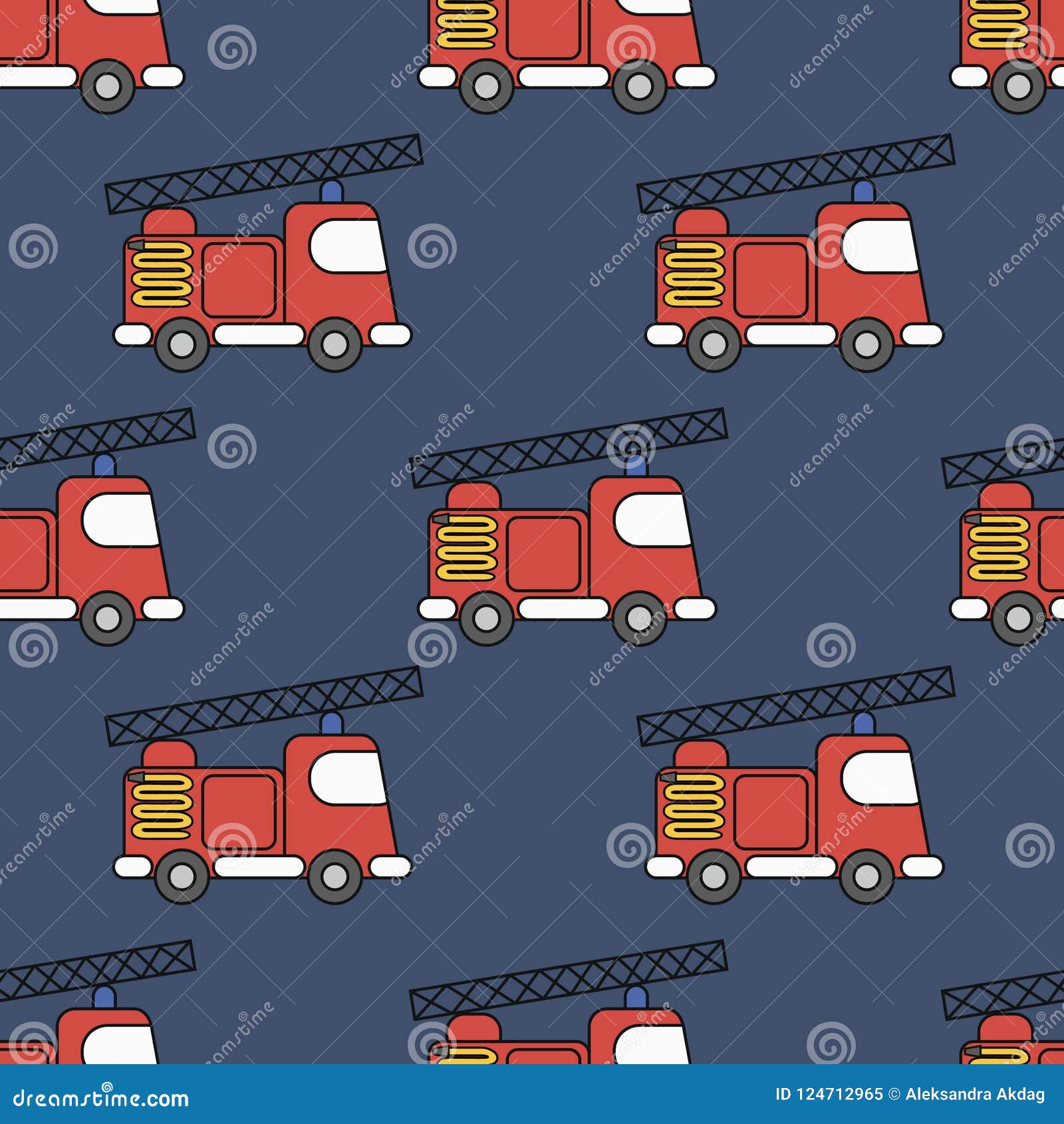 Seamless Pattern with Red Fire Engine Stock Vector - Illustration of ...