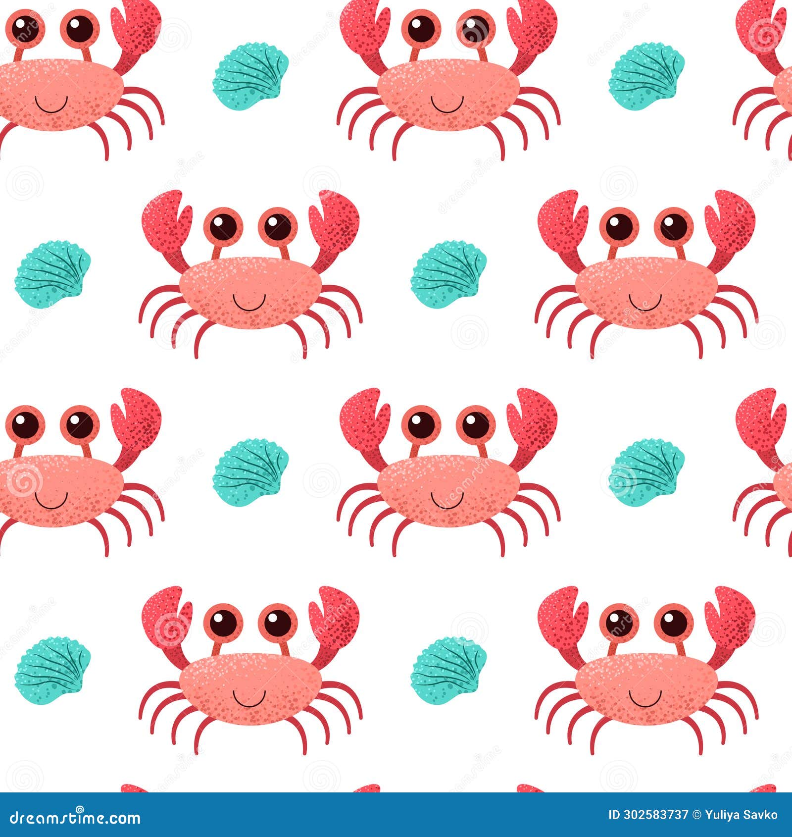 Seamless Pattern with Red Crab and Shell on White Backdrop. Stock ...