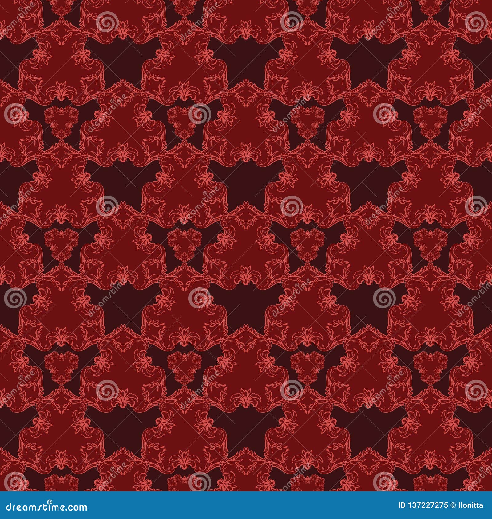 Seamless Pattern with Red Damask Ornament.Vector Illustration Stock ...