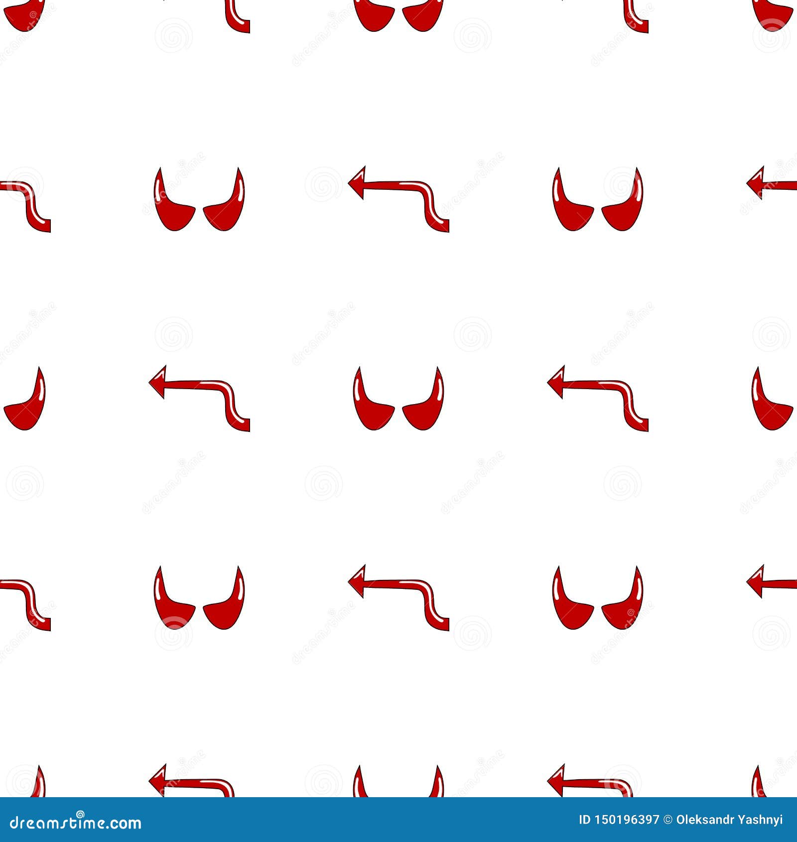 Seamless Pattern with Red Devil Tails and Horns Isolated on White ...