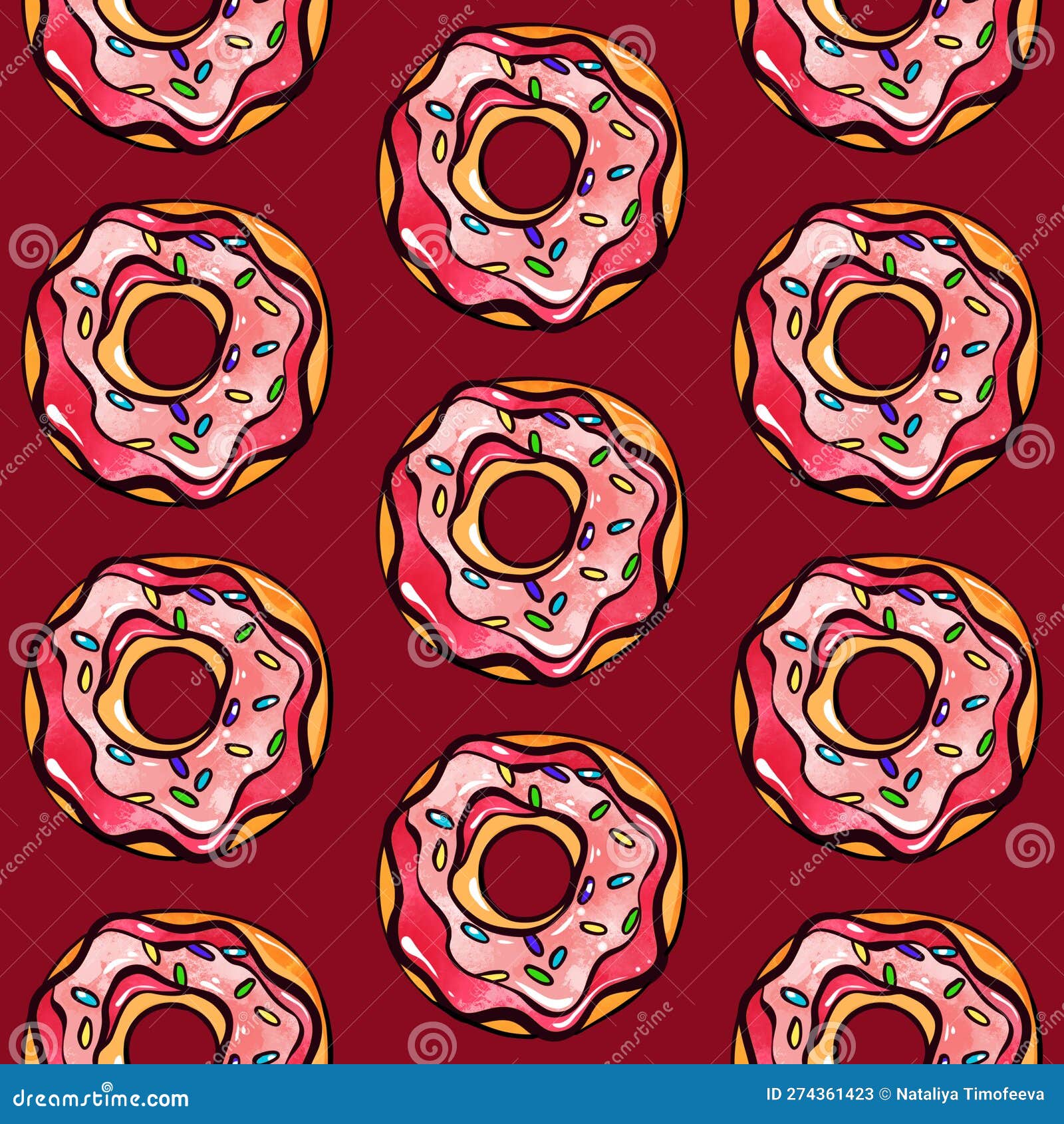 Seamless Pattern of Red Donuts on a Red Background. Confectionery ...