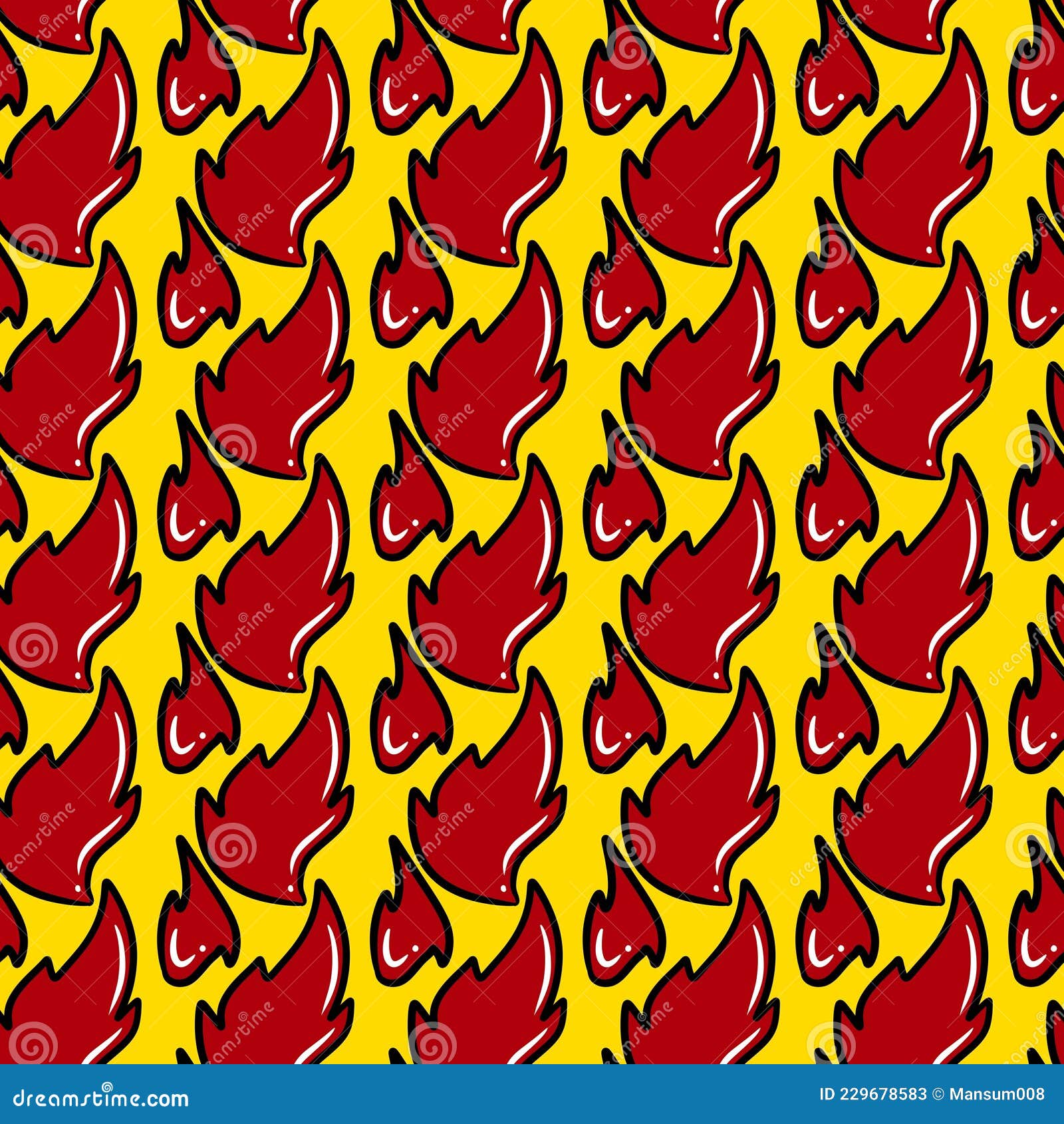 Seamless Pattern of Red Fire on Yellow Background Stock Illustration ...