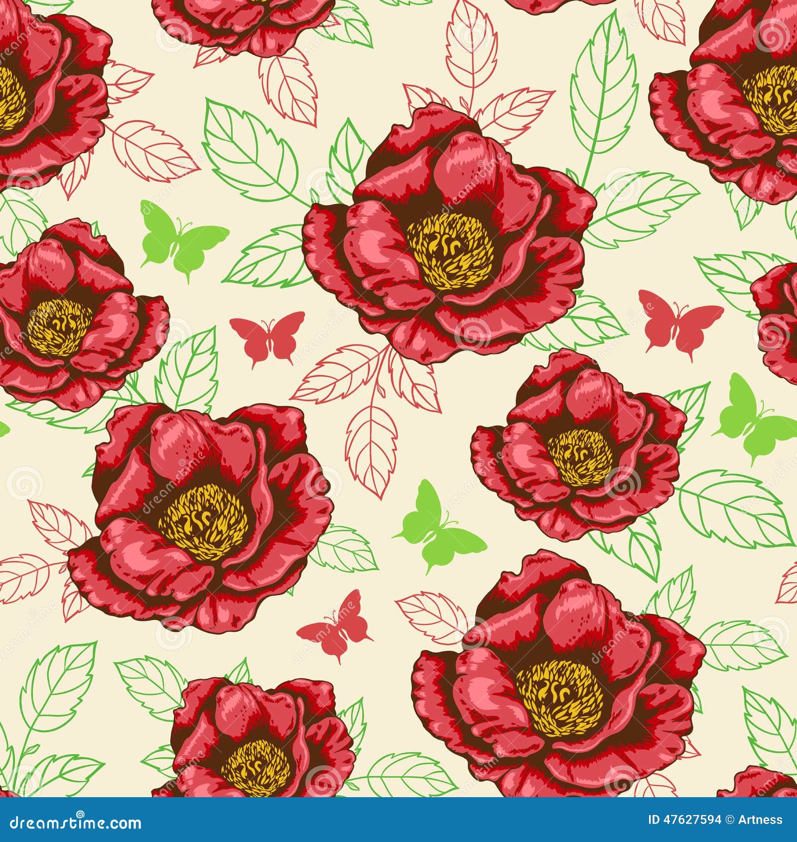Seamless Pattern with Red Flowers Stock Vector - Illustration of design ...