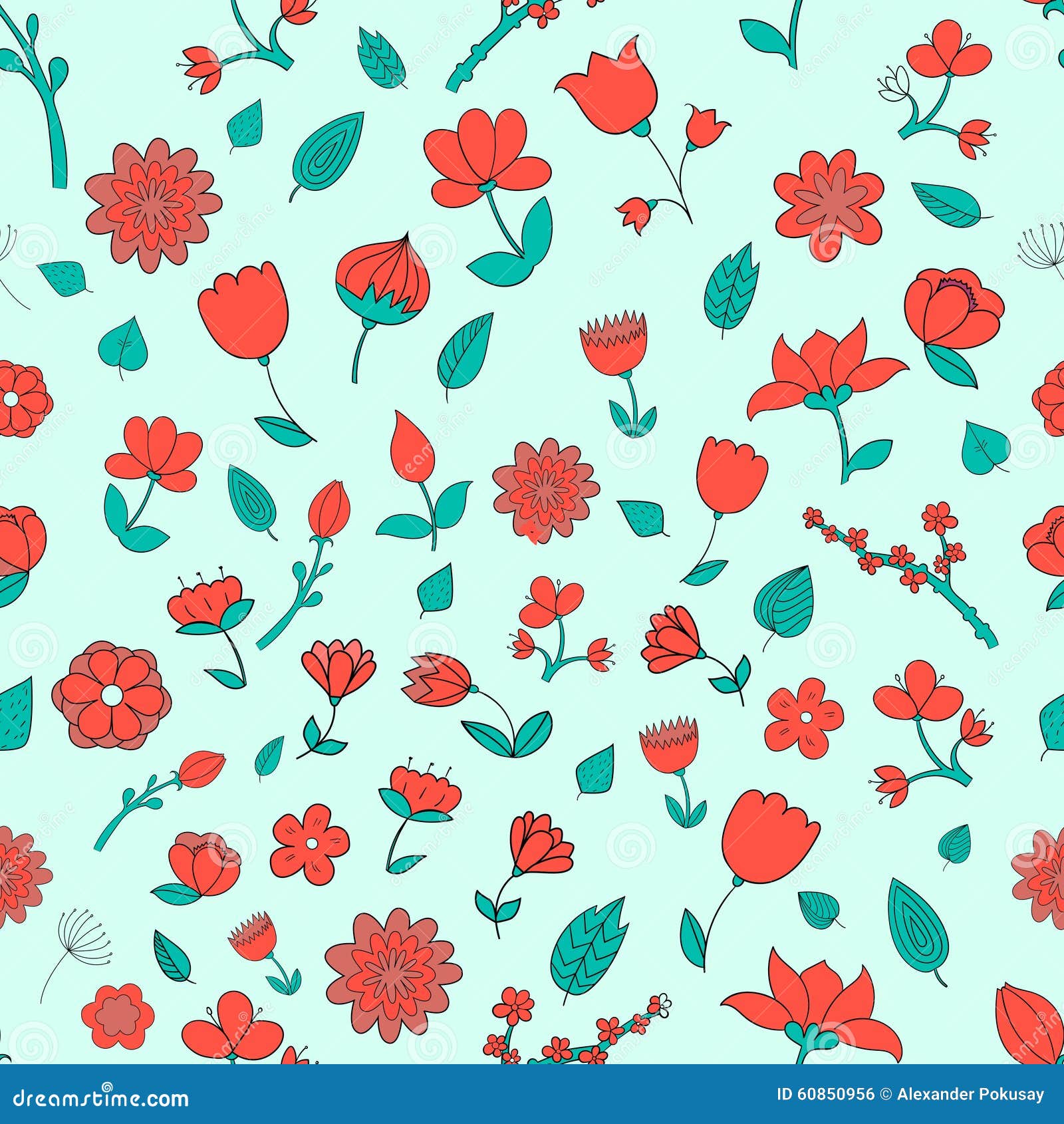 Seamless Pattern Red Fowers Vector Illustration Stock Vector ...