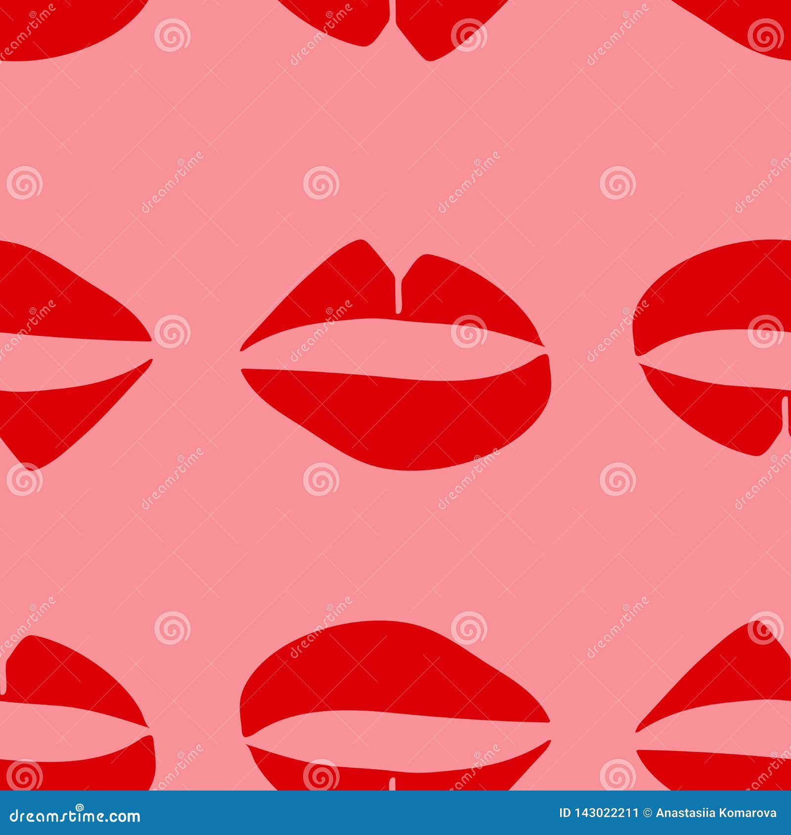 Seamless Pattern with Red Graphic Lips on Pink Background. Modern ...