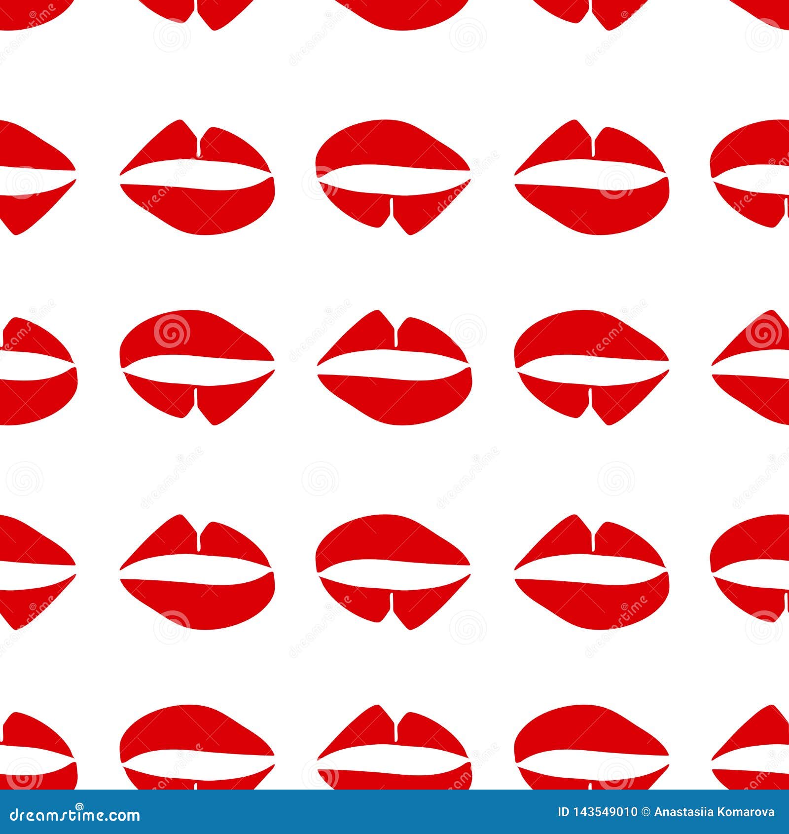 Seamless Pattern with Red Graphic Lips on White Background. Modern ...