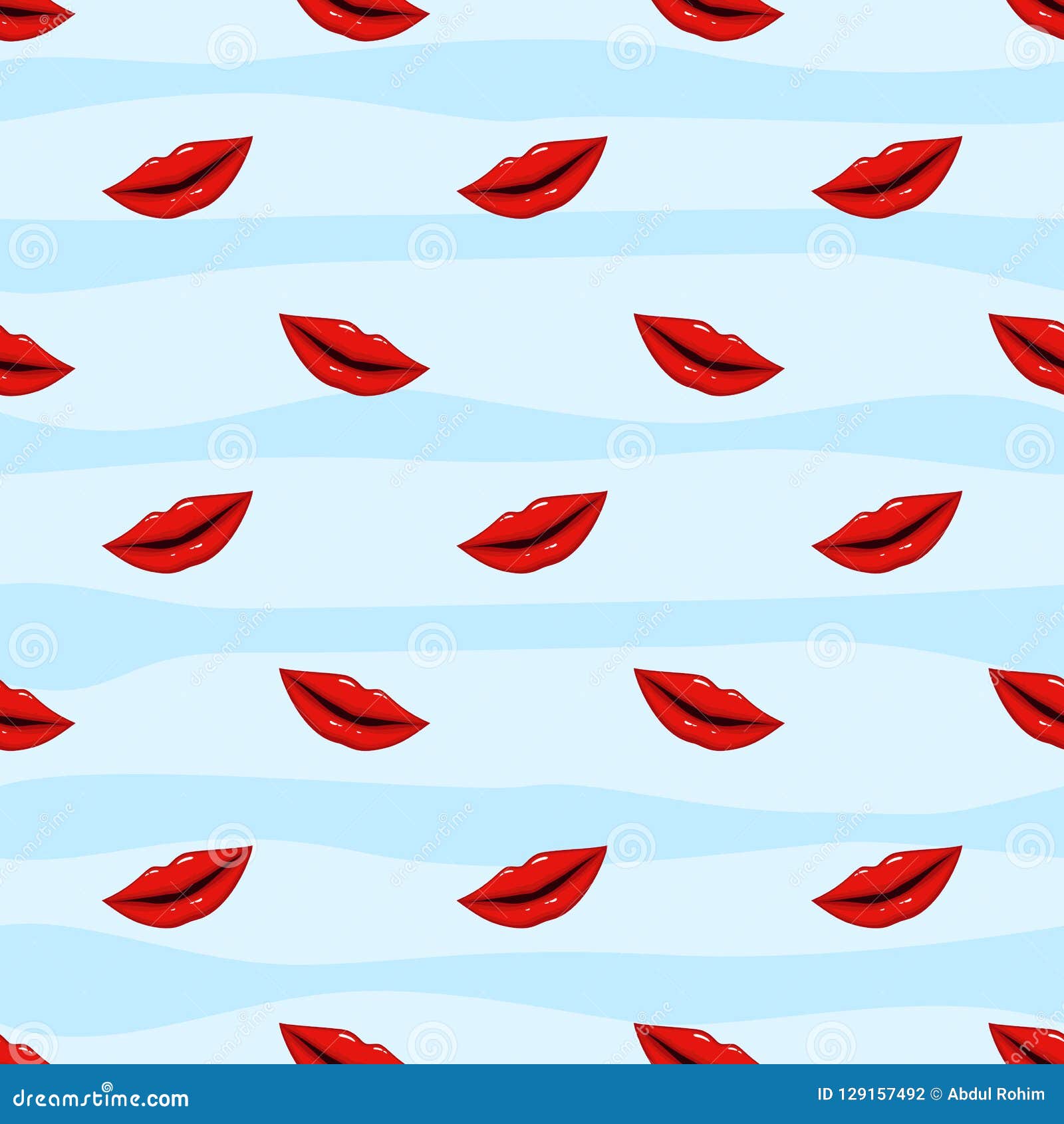 Seamless Pattern Red Lips on Striped Background Stock Illustration ...