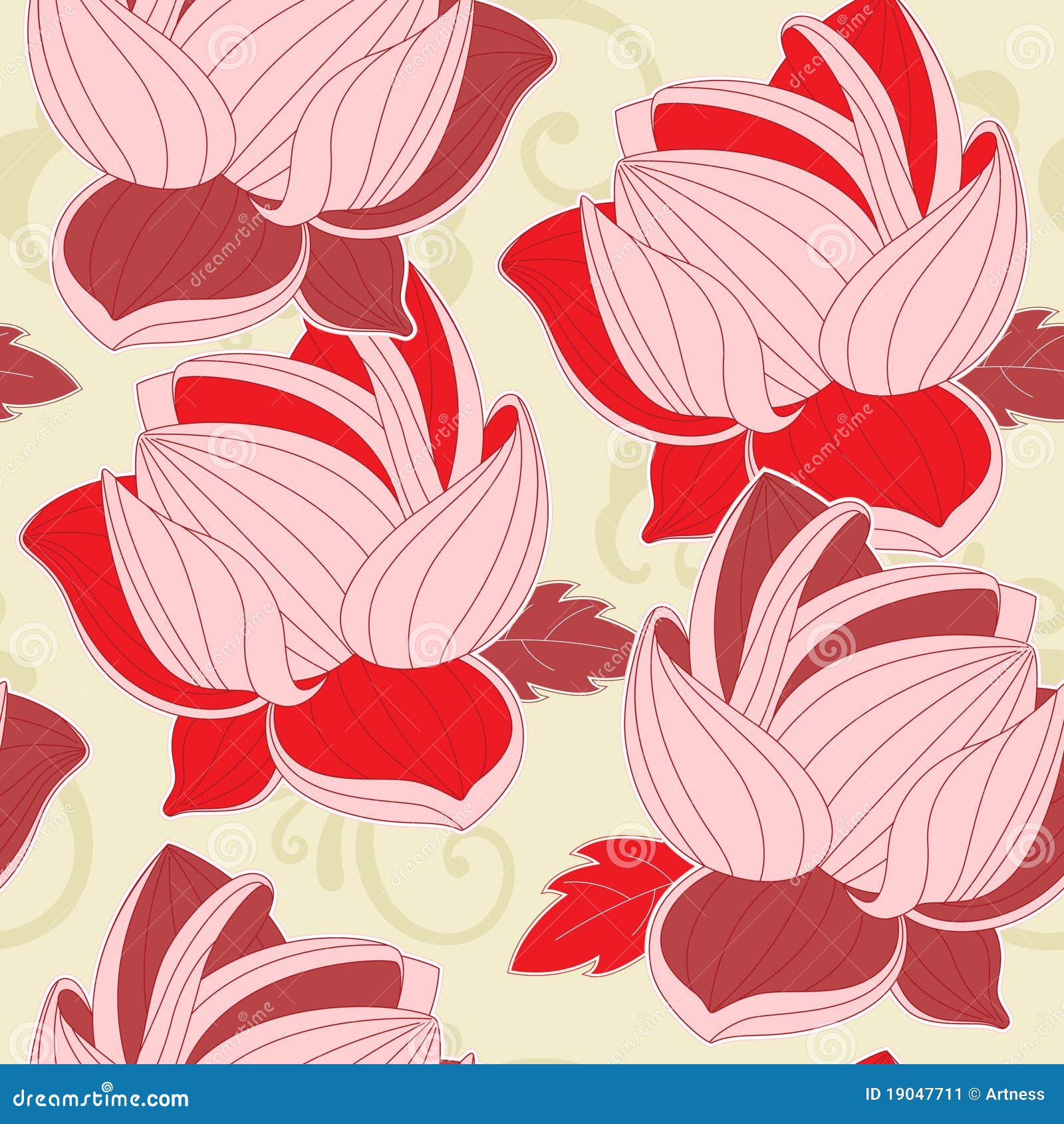 Seamless Pattern with Red Lotus Stock Vector - Illustration of flower ...