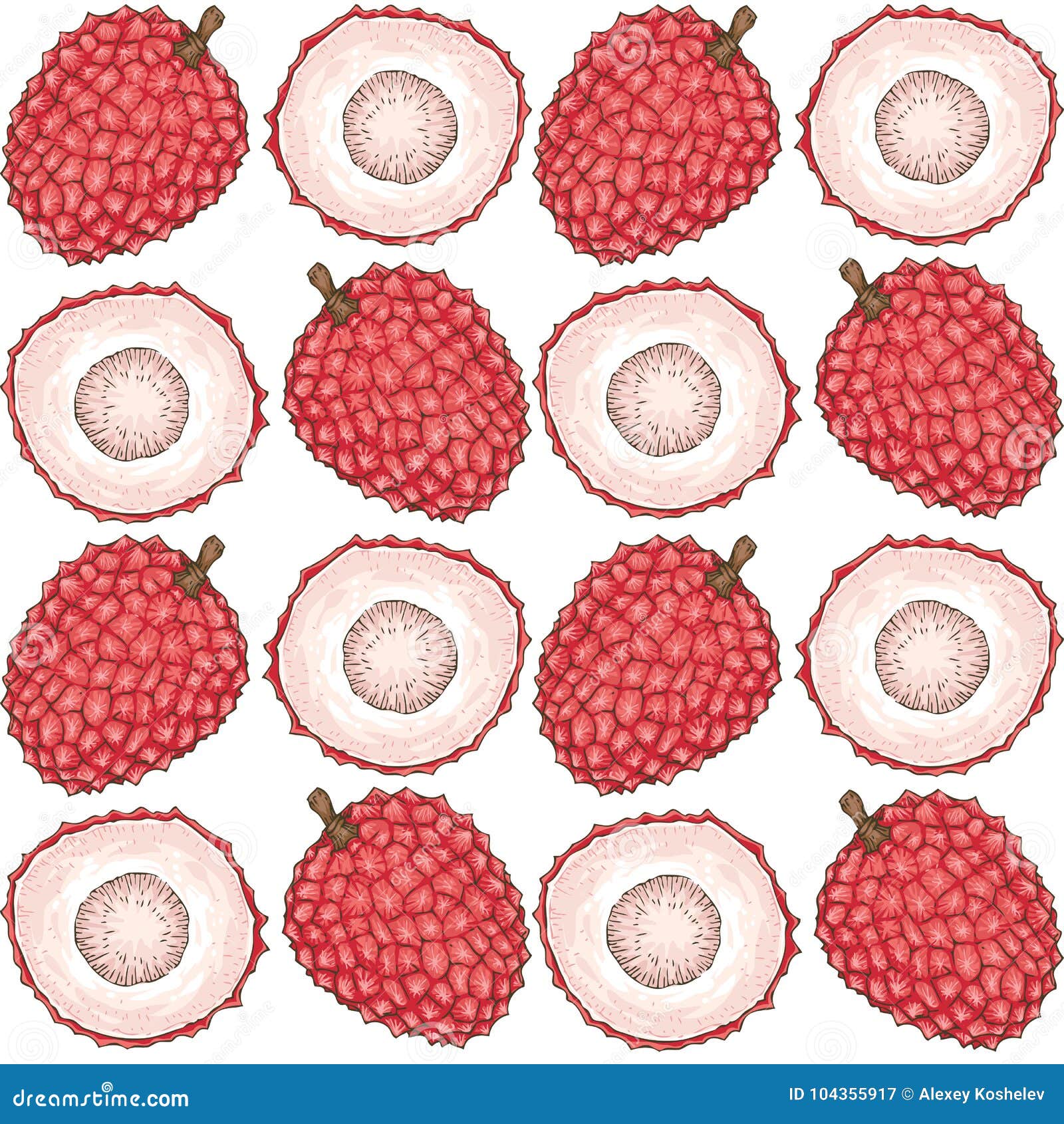 Seamless Pattern with Red Lychee Stock Vector - Illustration of circle ...