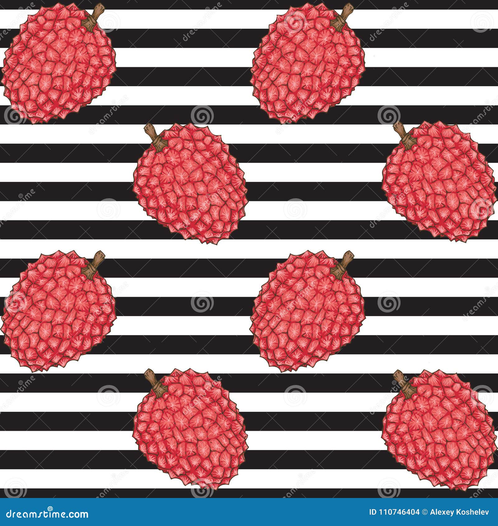 Seamless Pattern with Red Lychee Stock Illustration - Illustration of ...