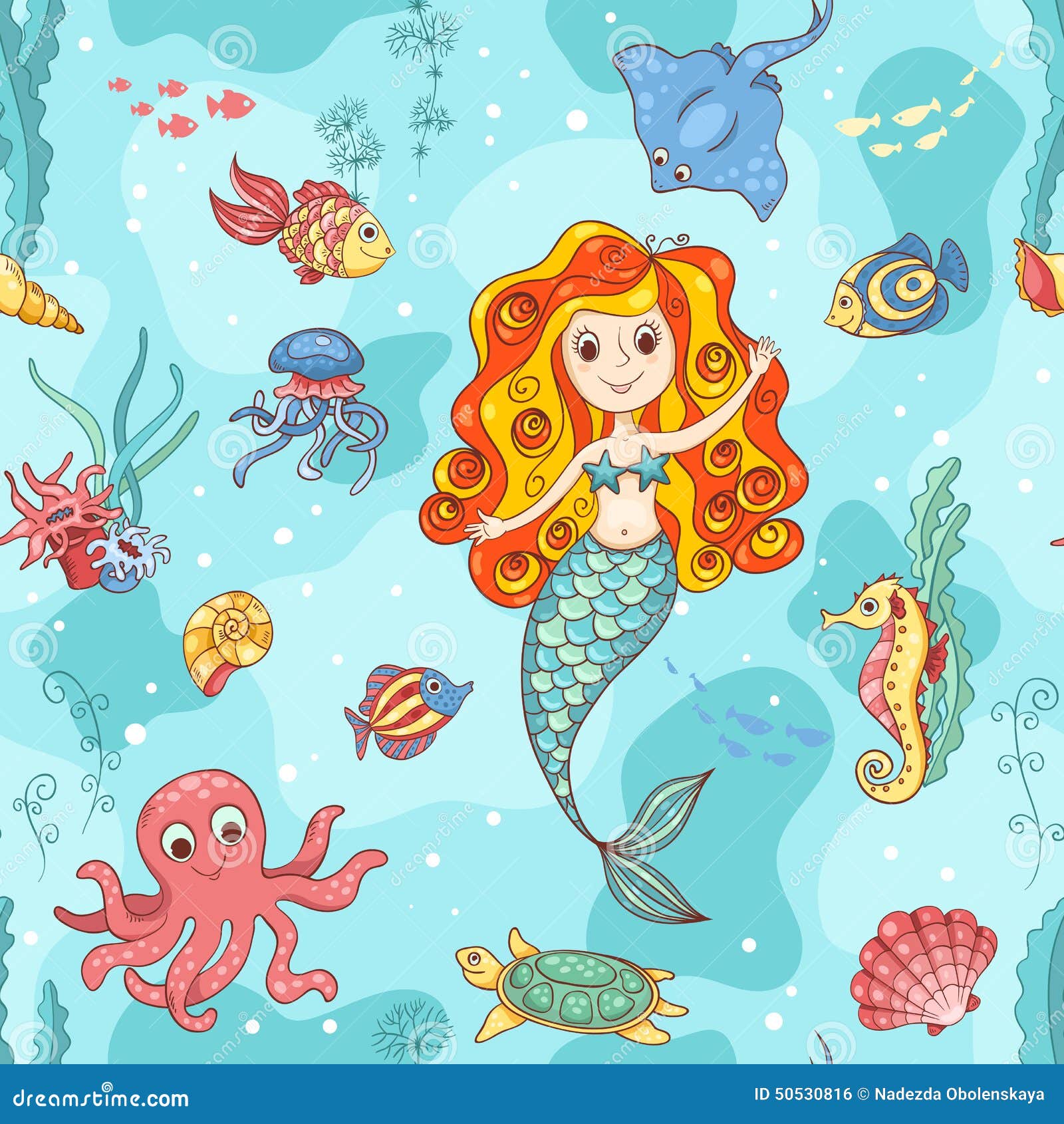 Seamless Pattern with Red Mermaid Stock Vector - Illustration of ...