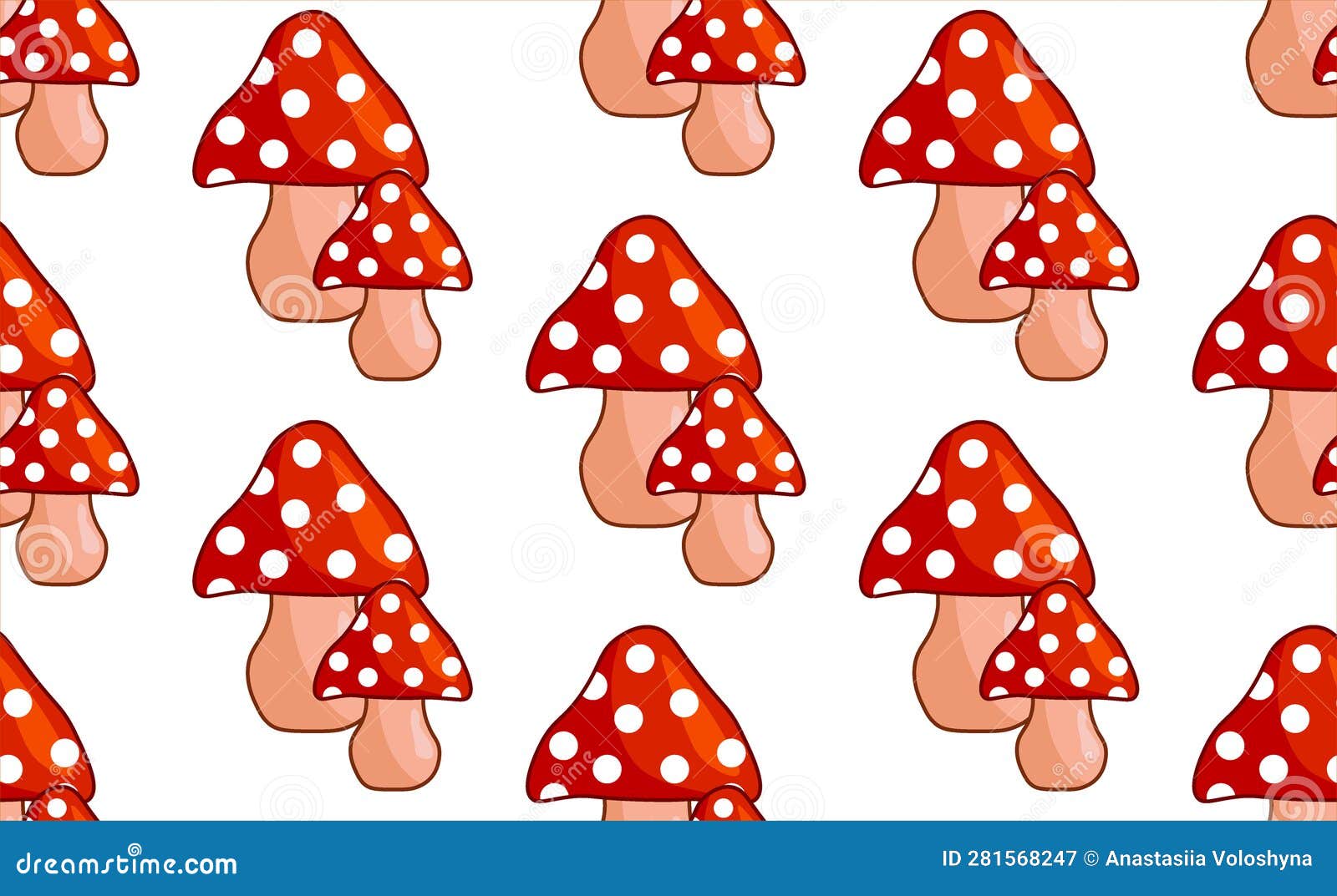 Seamless Pattern with Red Mushrooms on White Background in Flat Style ...