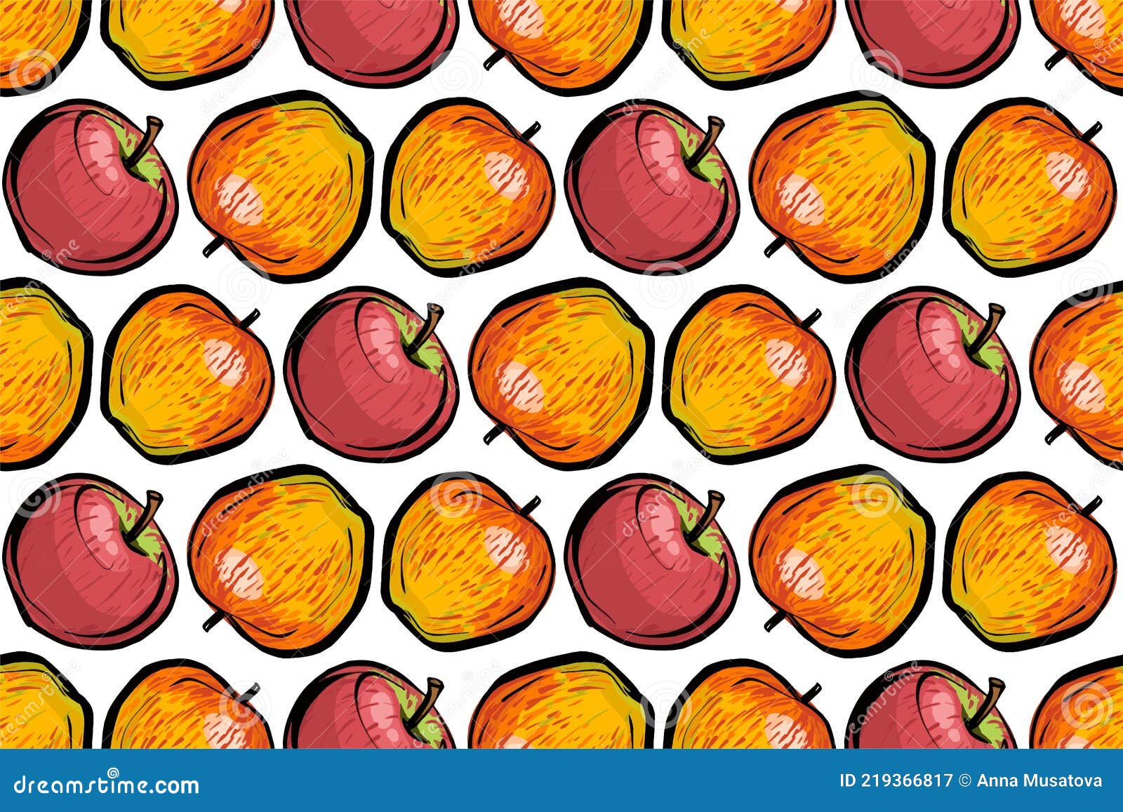 Seamless Pattern. Red and Orange Apples on a White Background. Dense ...