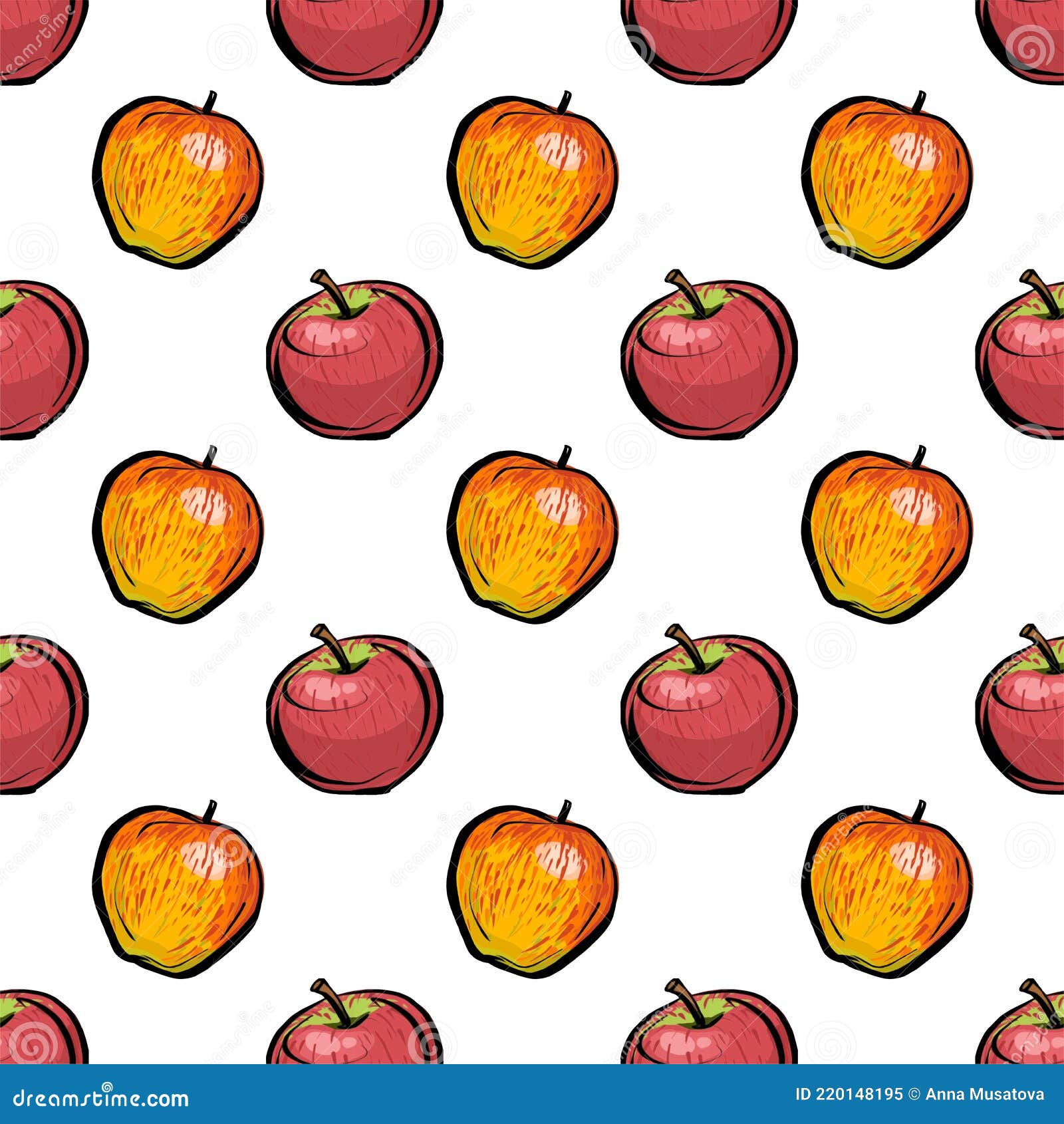 Seamless Pattern. Red and Orange Apples on a White Background. a Rare ...