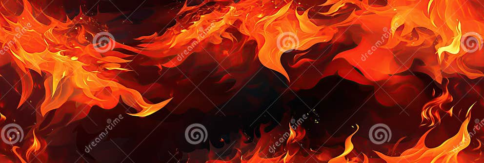 Seamless Pattern with Red Orange Flame of Burn Fire on Black Background ...