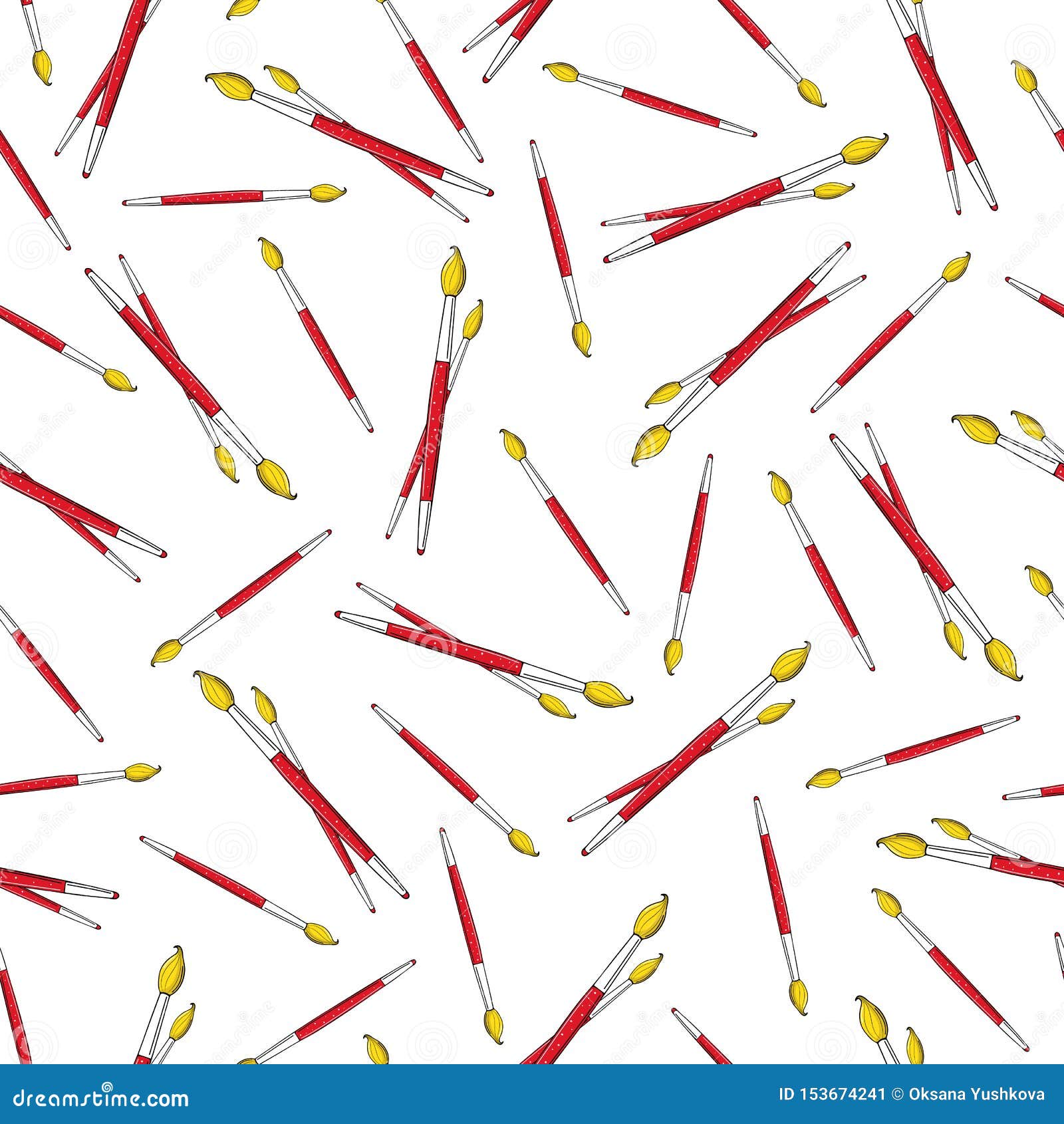 Seamless Pattern of Red Paint Brushes on White Background Stock ...