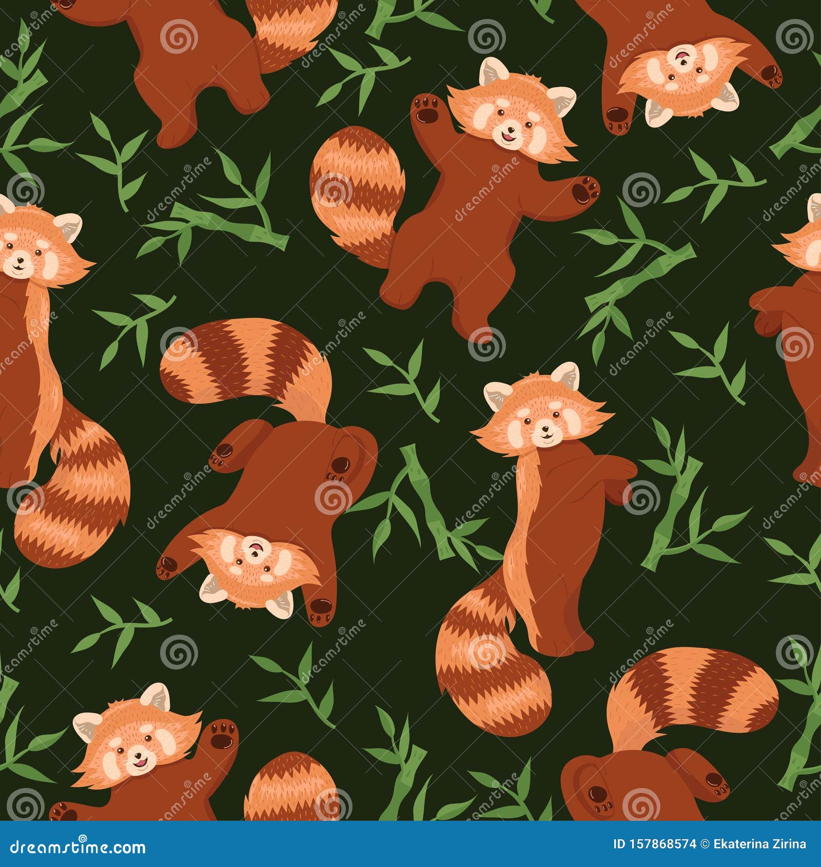 Seamless Pattern with Red Pandas. Vector Graphics Stock Illustration ...