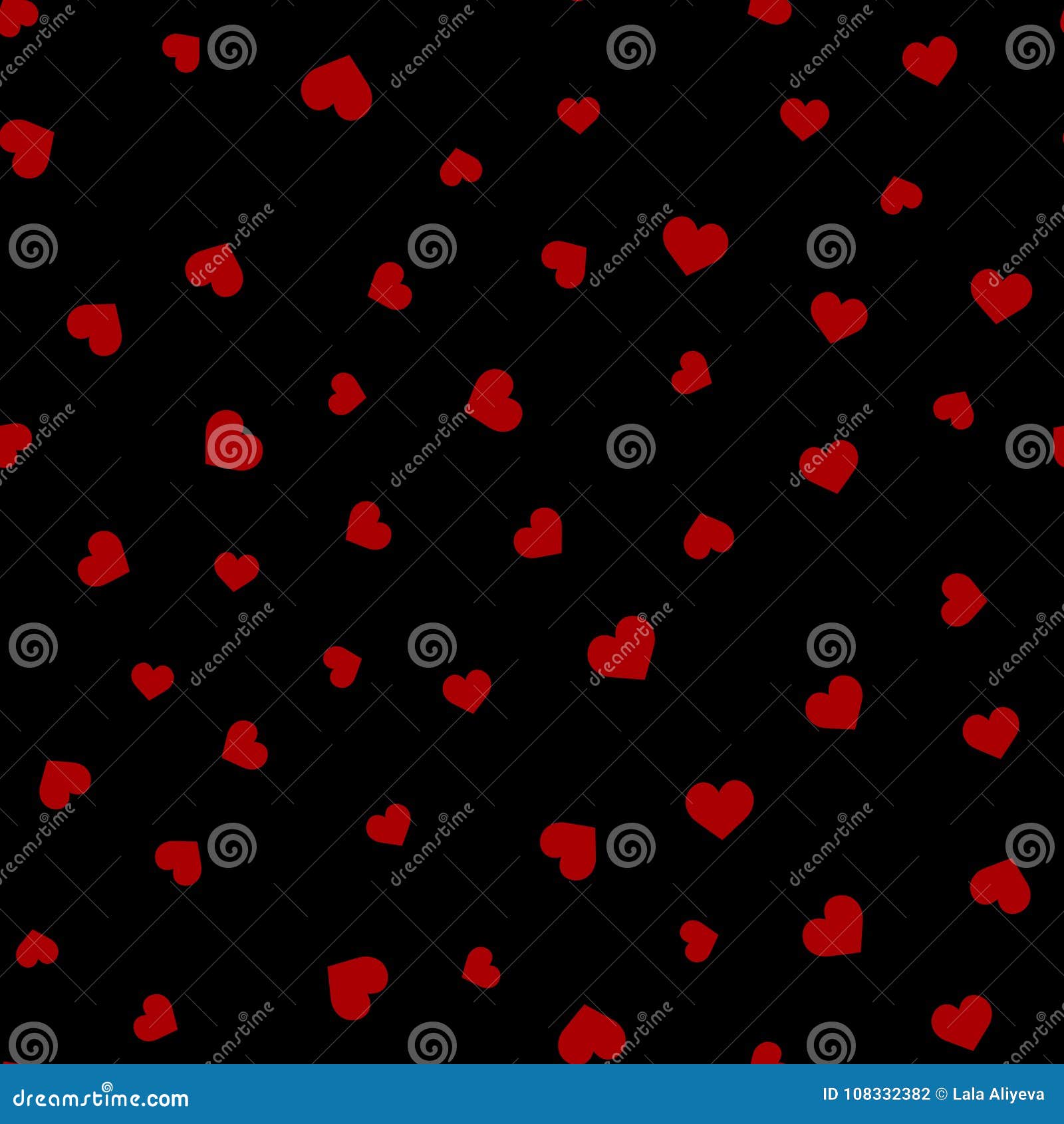 Seamless Pattern With Red Paper Hearts On Black Background. Vector ...