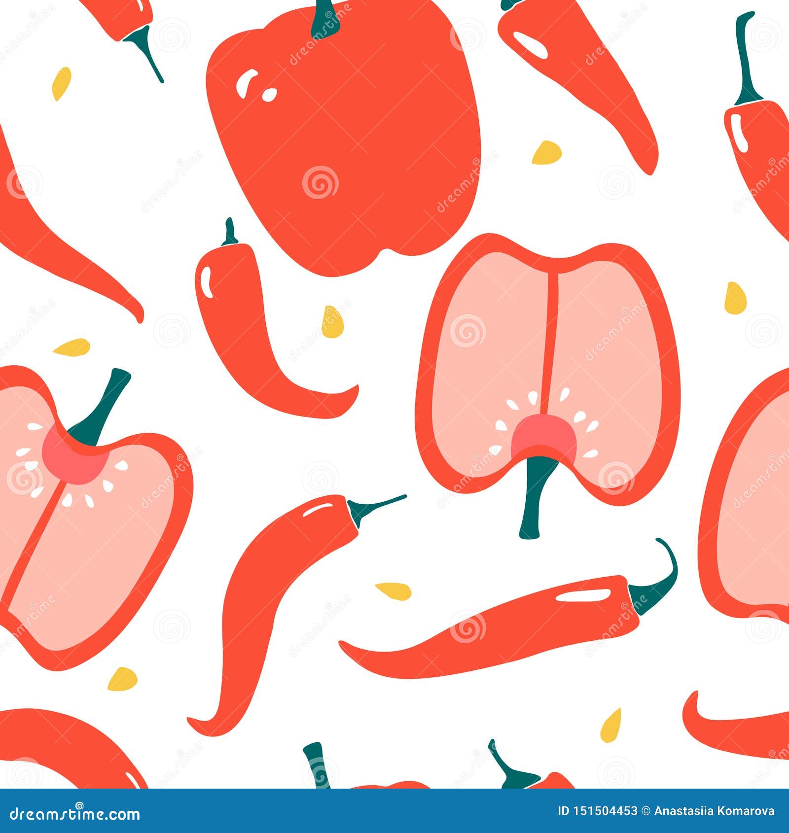 Seamless Pattern with Red Peppers: Chilli and Capsicum - Bell Pepper ...