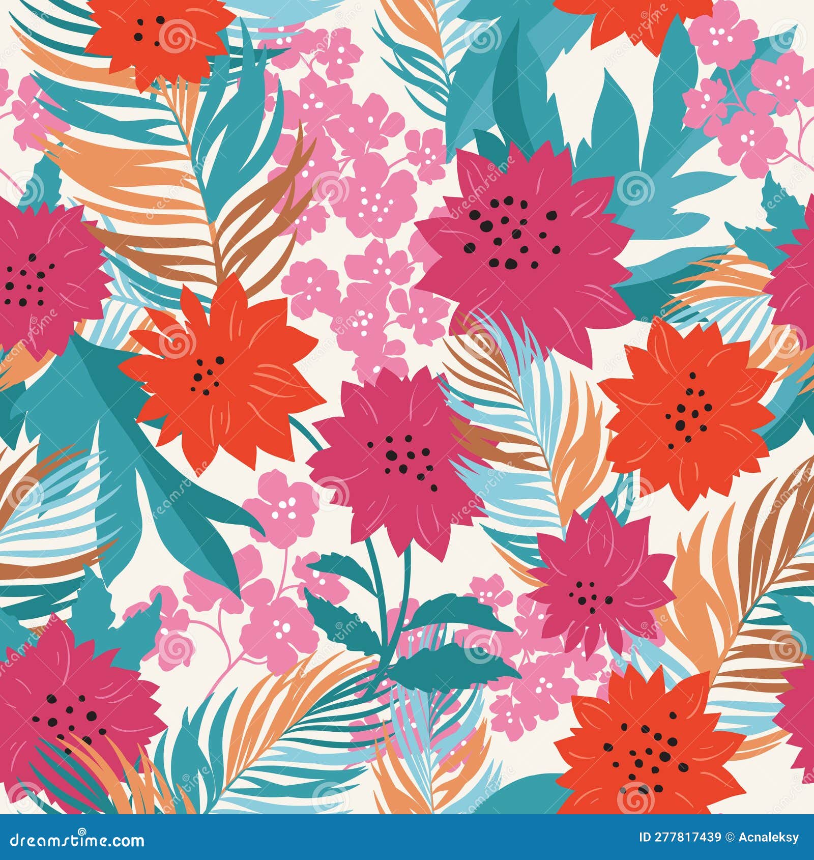 Seamless Pattern with Red and Pink Flowers Stock Illustration ...