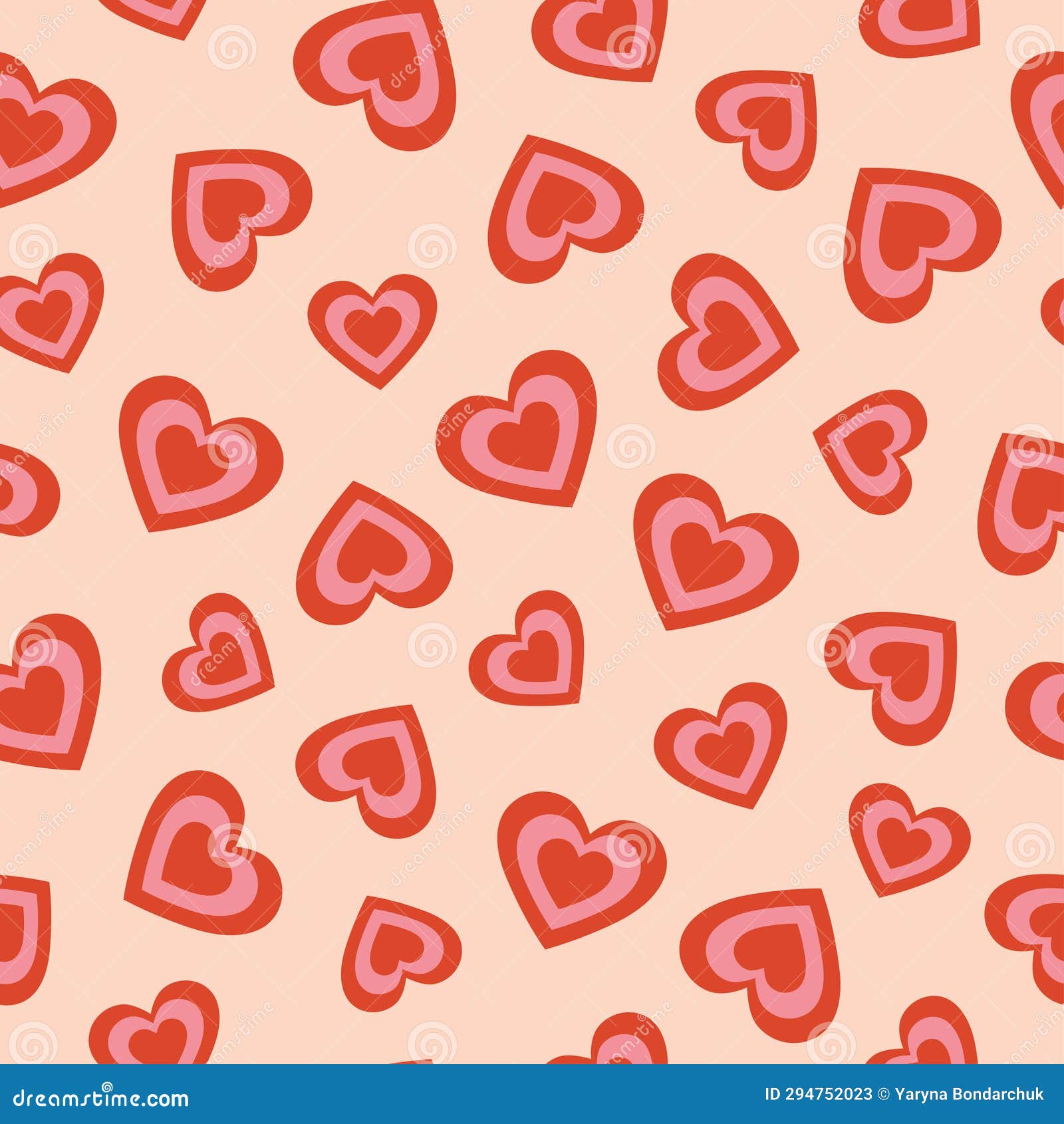 Seamless Pattern of Red and Pink Hearts. Cartoon Elements in Trendy ...