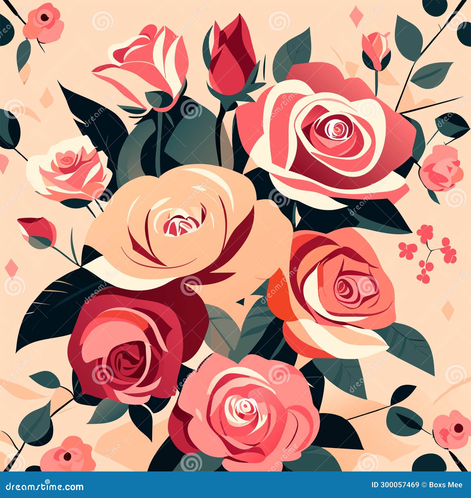 Seamless Pattern with Red and Pink Roses. Vector Illustration Stock ...
