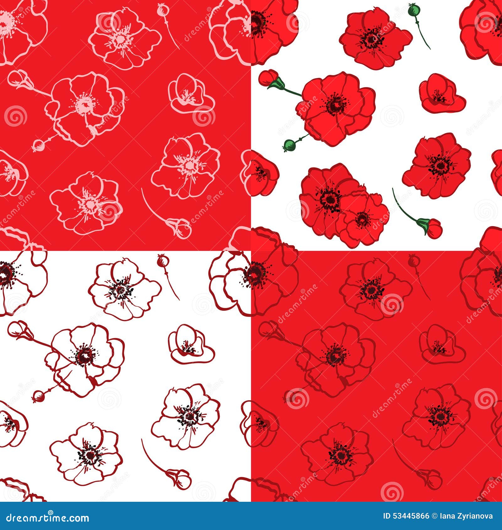 Seamless Pattern Red Poppies Stock Illustration - Illustration of ...