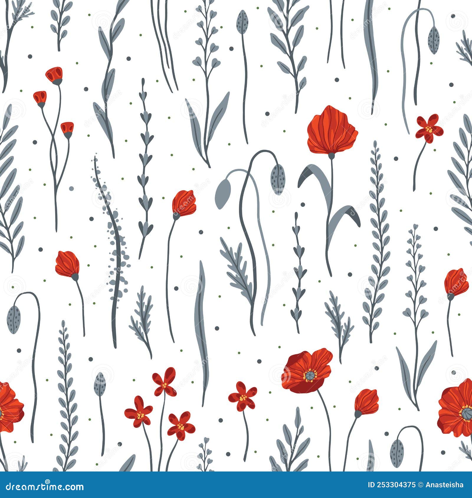 Seamless Pattern with Red Poppy Flowers. Design for Packaging, Label ...