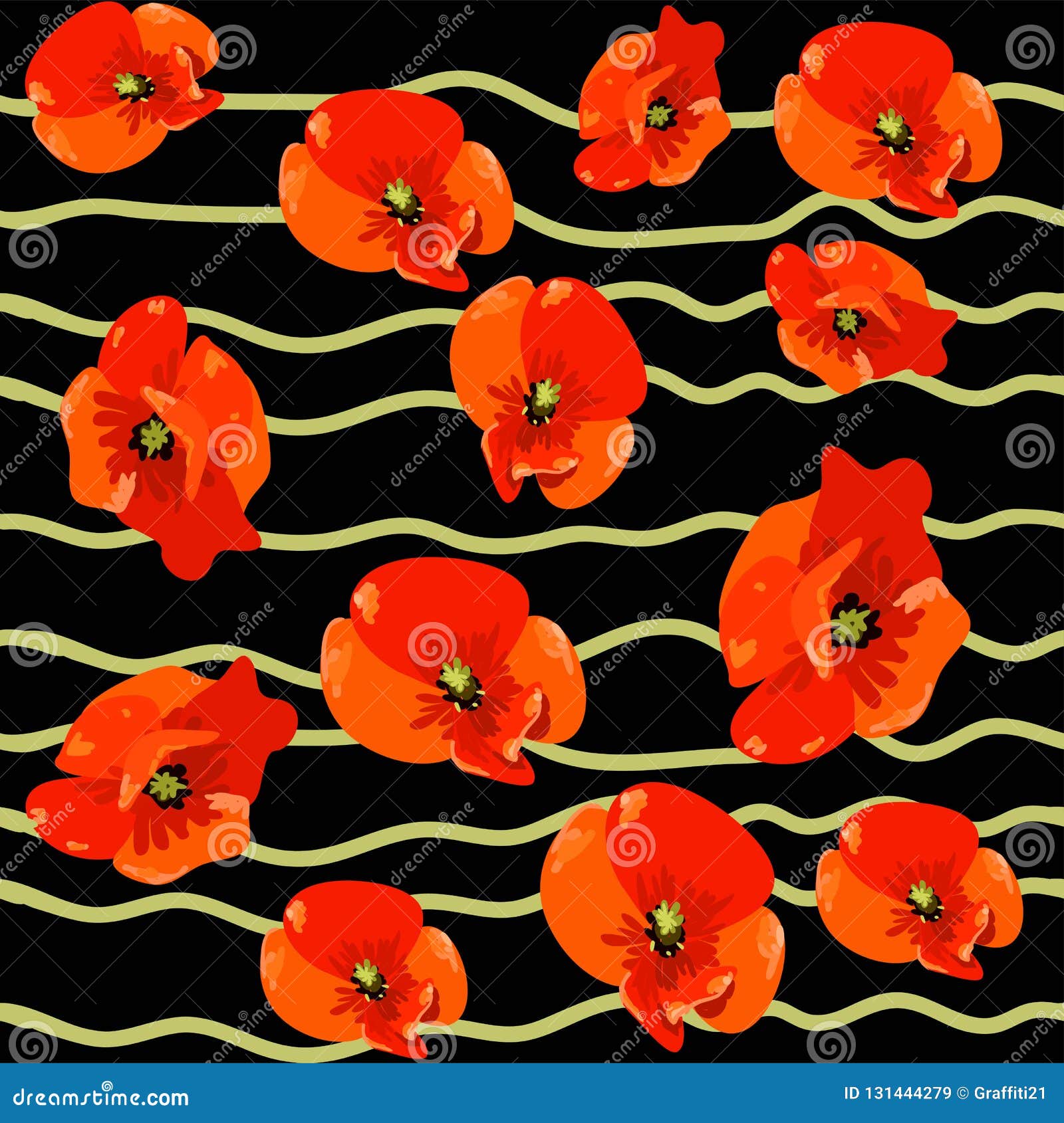 Seamless Pattern with Red Poppy Flowers Vector Eps 10 Stock Vector ...