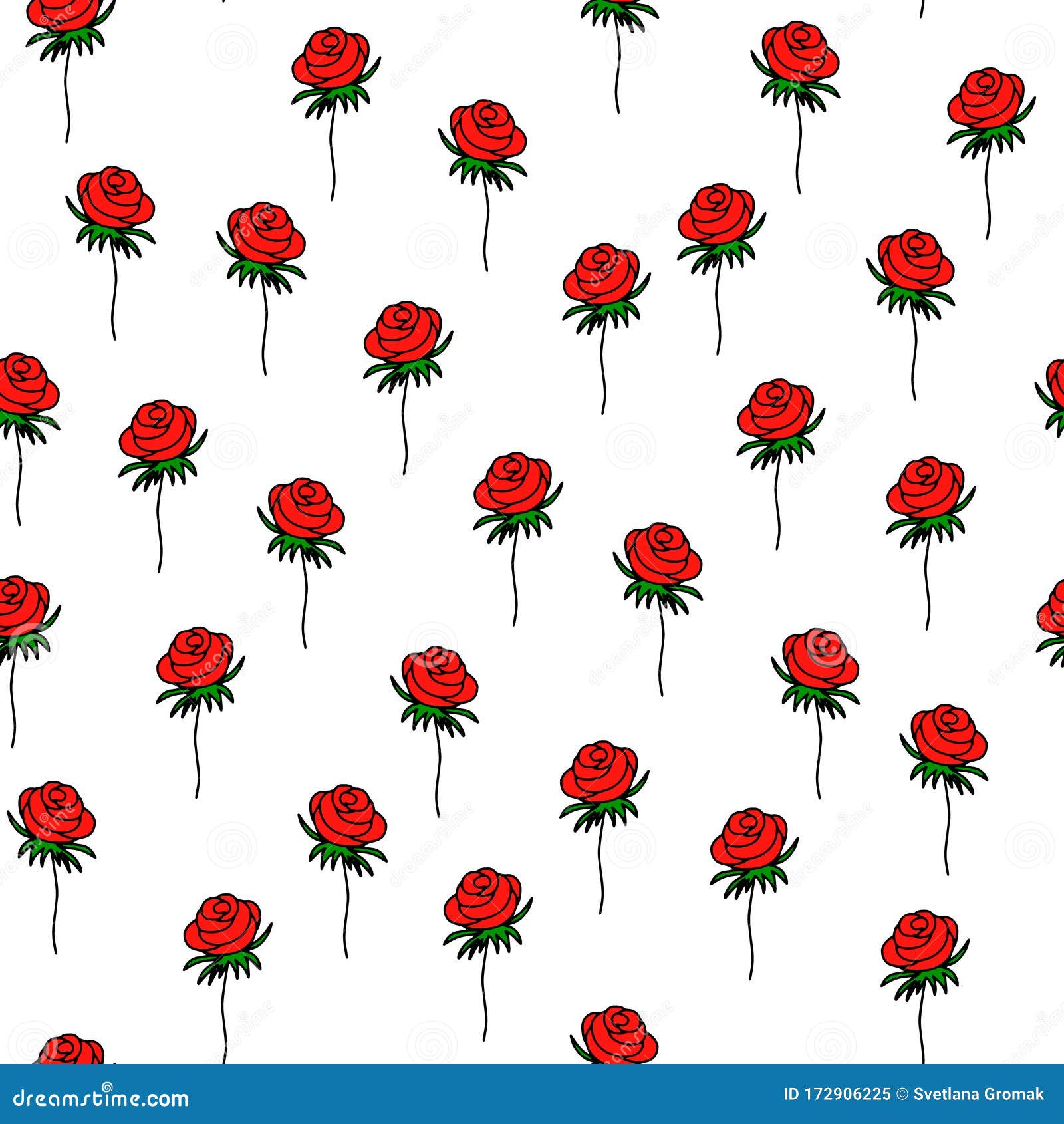Seamless Pattern with a Red Rose.Doodle Style.Floral and Herbal.for ...