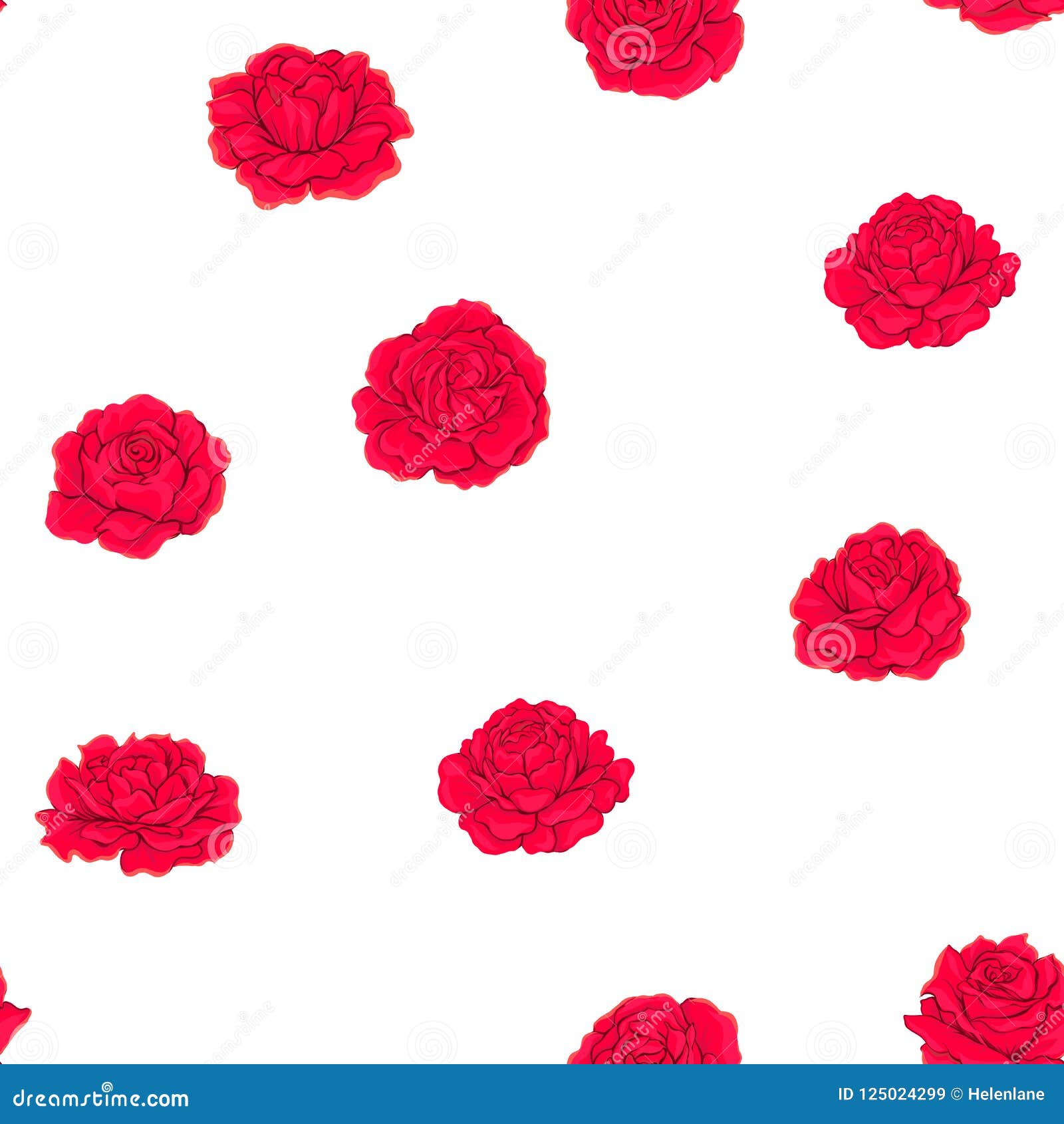 Seamless Pattern with Red Roses, Background Isolated on White Ba Stock ...