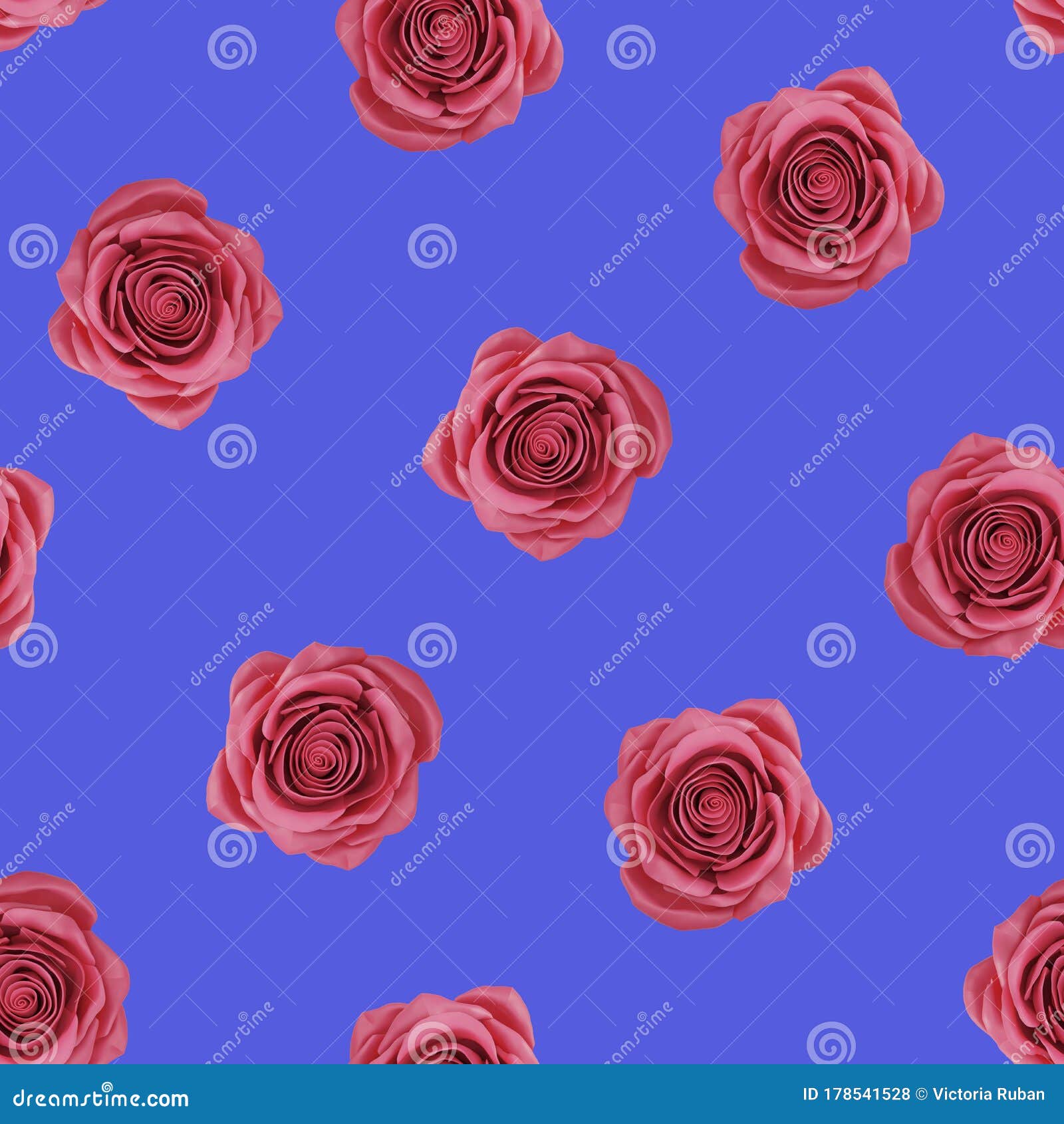 Seamless Pattern of Red Roses on a Blue Background Stock Illustration ...