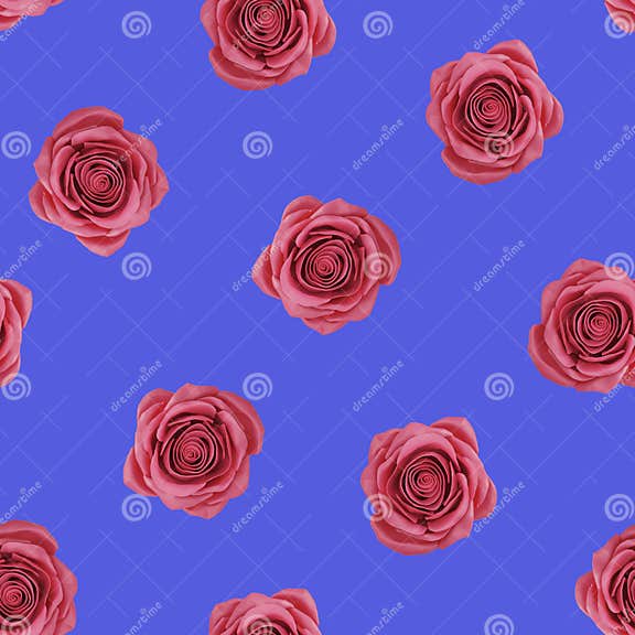 Seamless Pattern of Red Roses on a Blue Background Stock Illustration ...