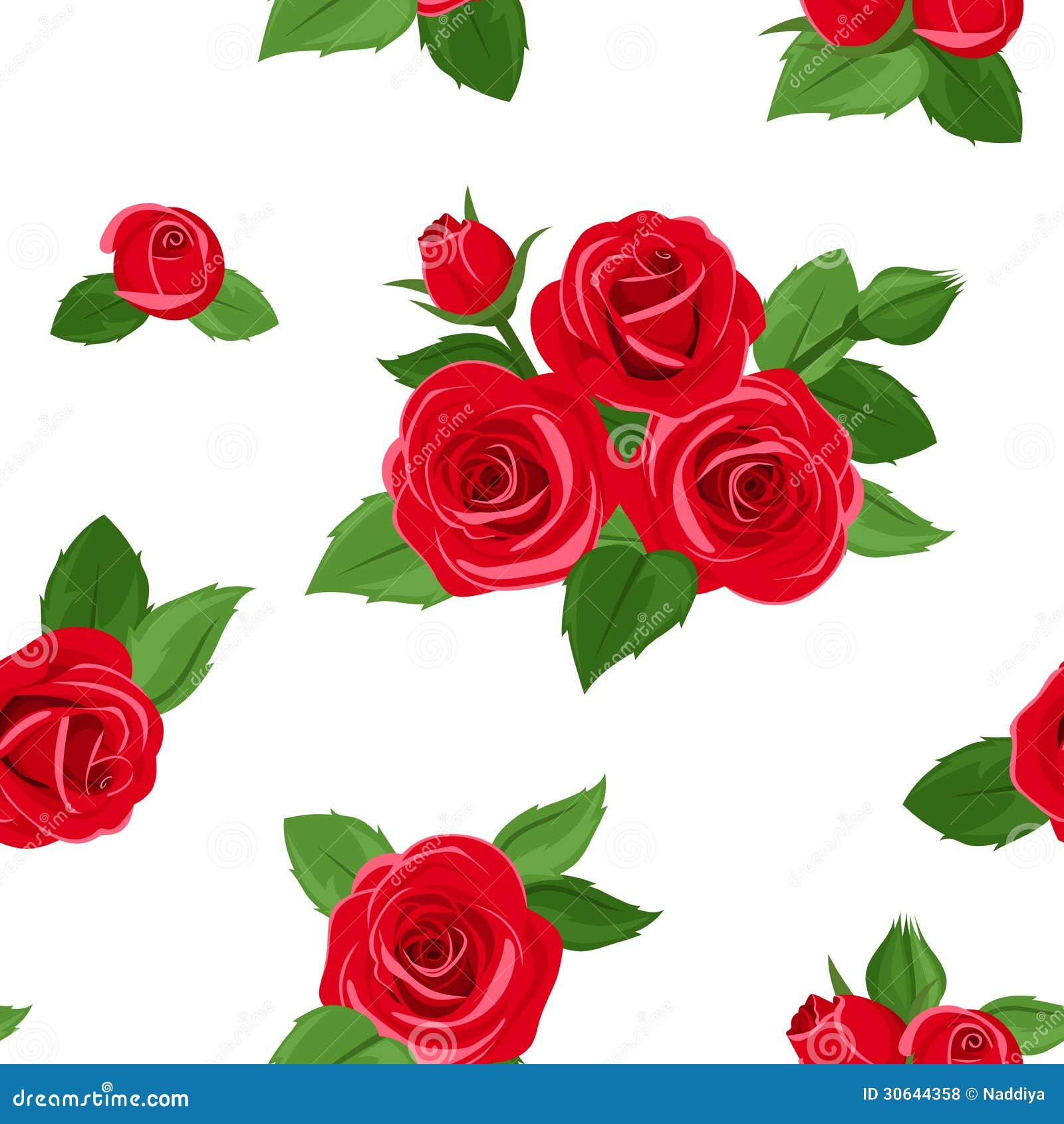 Vector Seamless Pattern with Red Roses. Stock Vector - Illustration of ...
