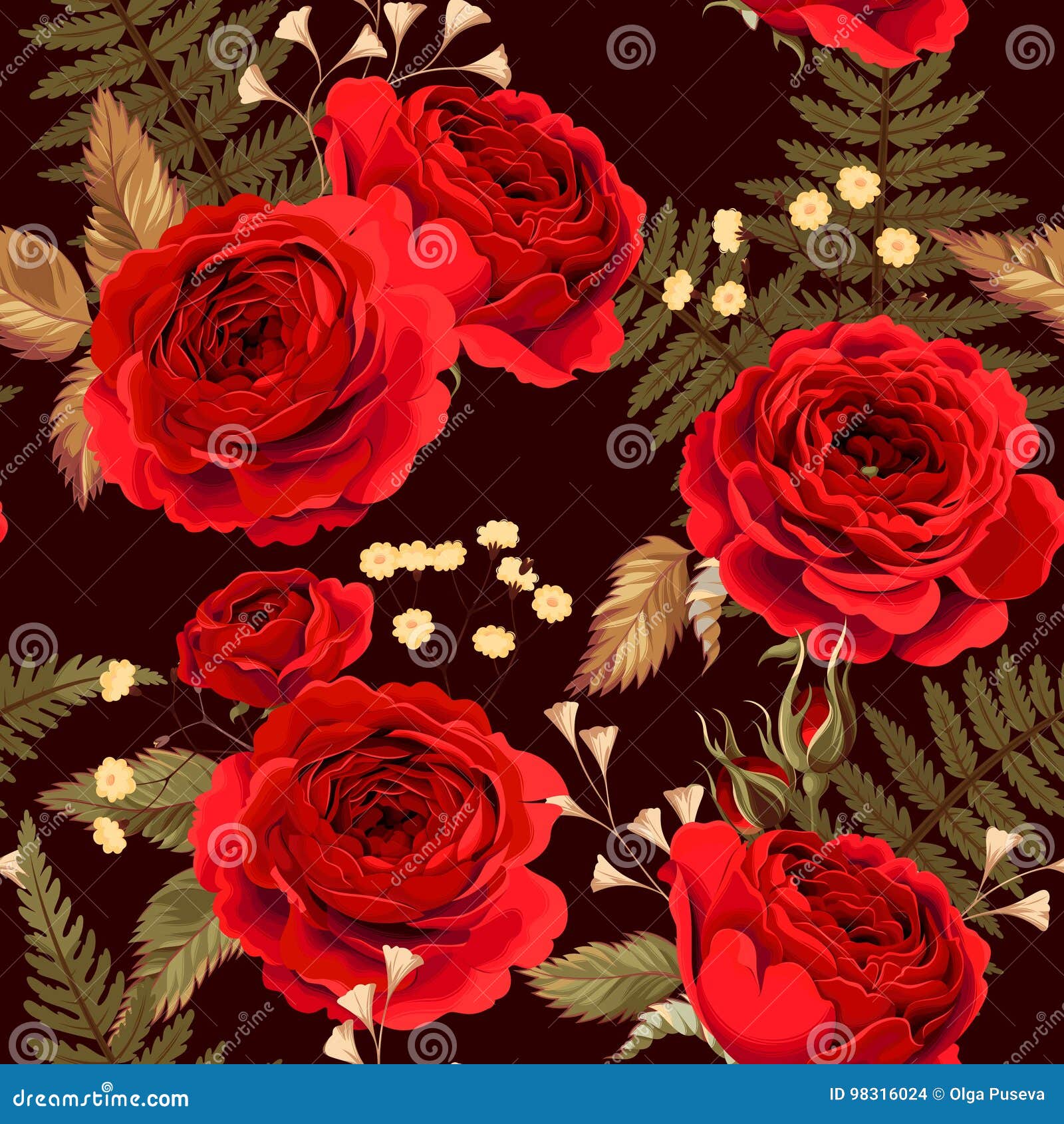 Seamless Pattern with Red Roses Stock Vector - Illustration of design ...