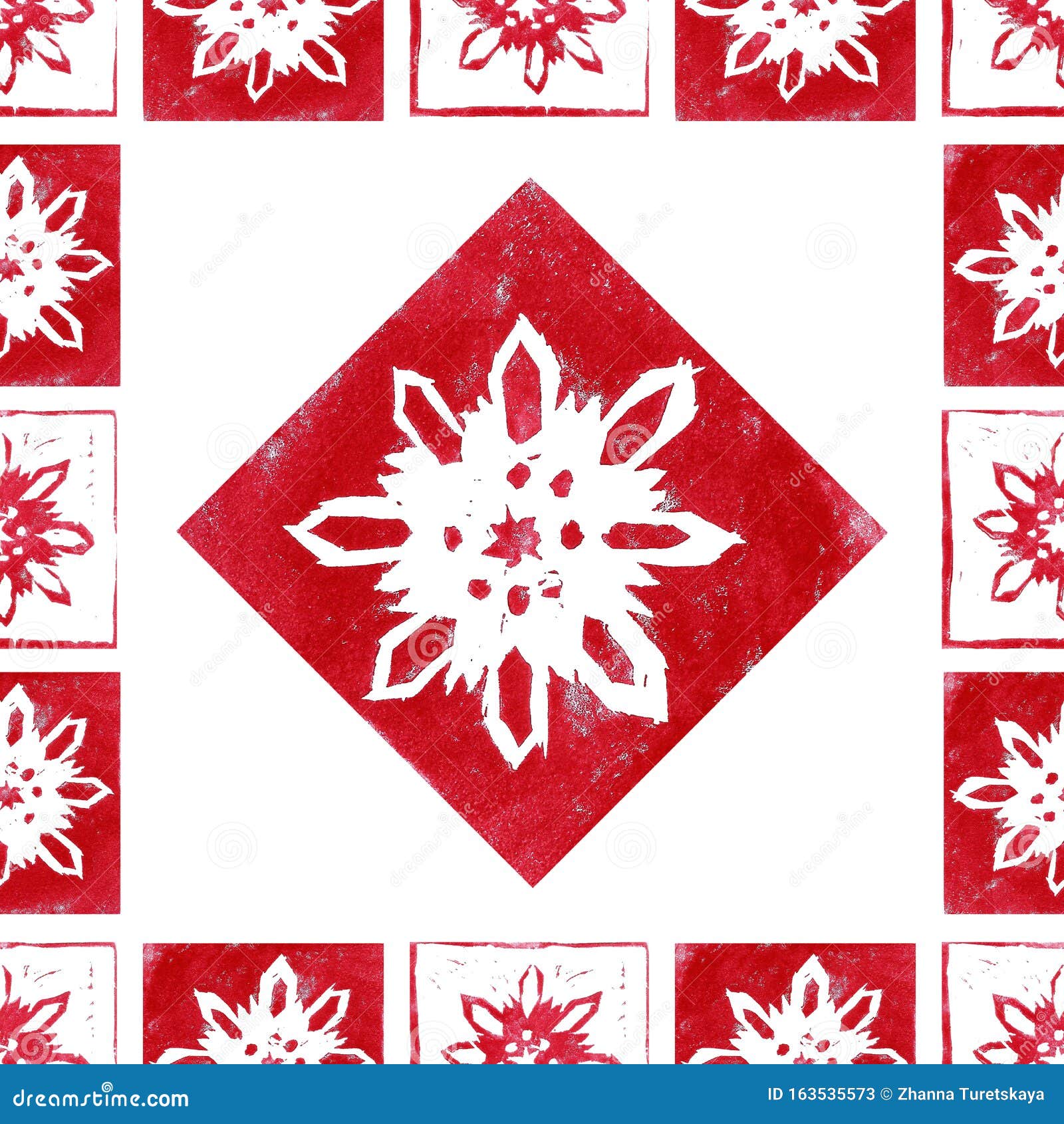 Seamless Pattern of Red Snwoflakes in Frame Isolated on White ...