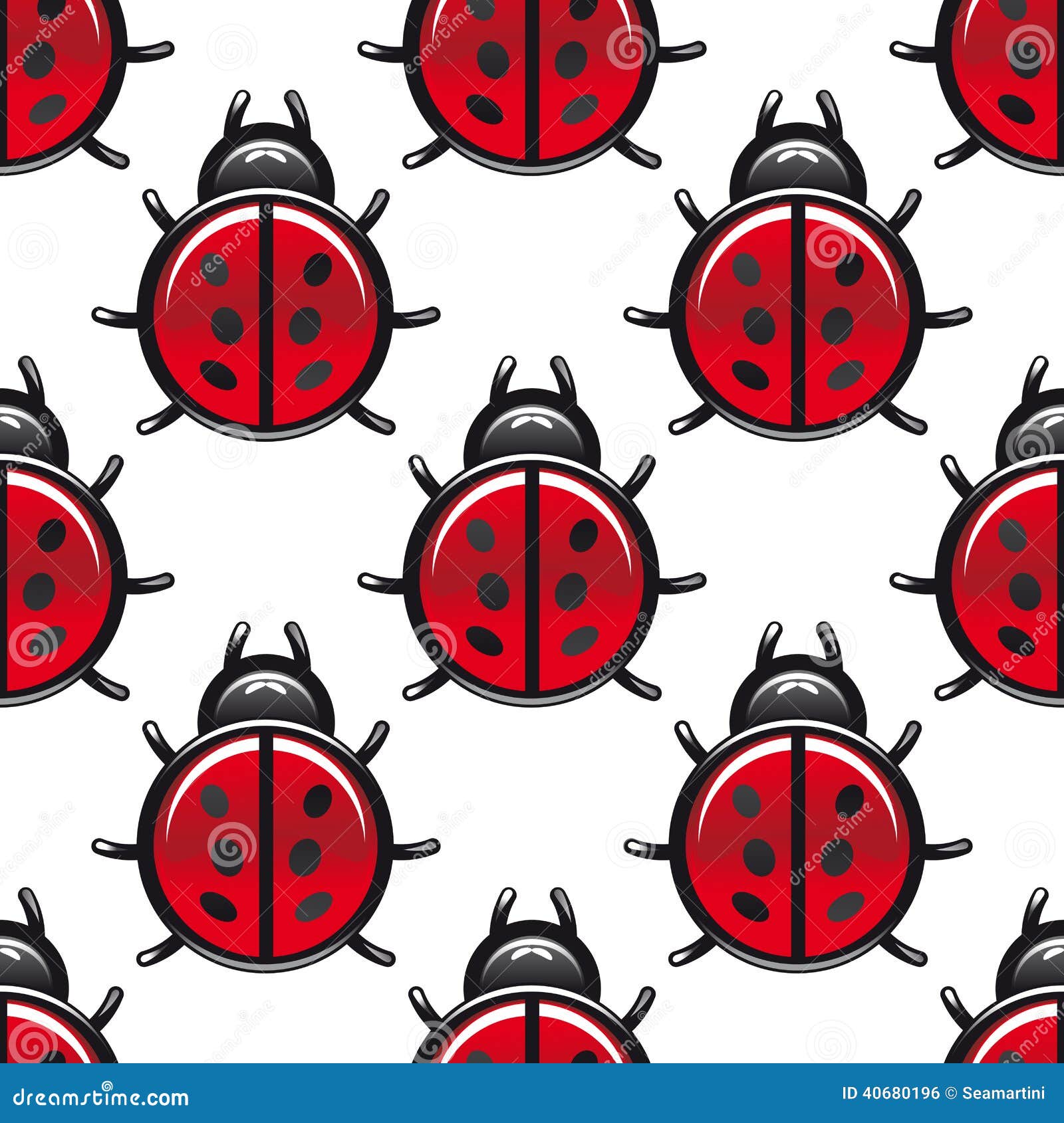 Seamless Pattern of a Red Spotted Ladybug Stock Vector - Illustration ...