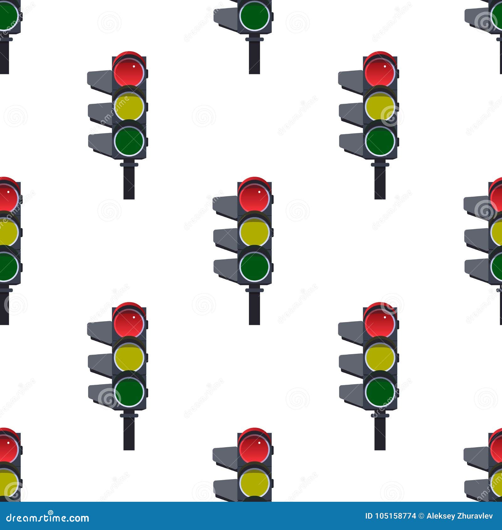 Seamless Pattern of Red Traffic Lights on White Background Flat Design ...